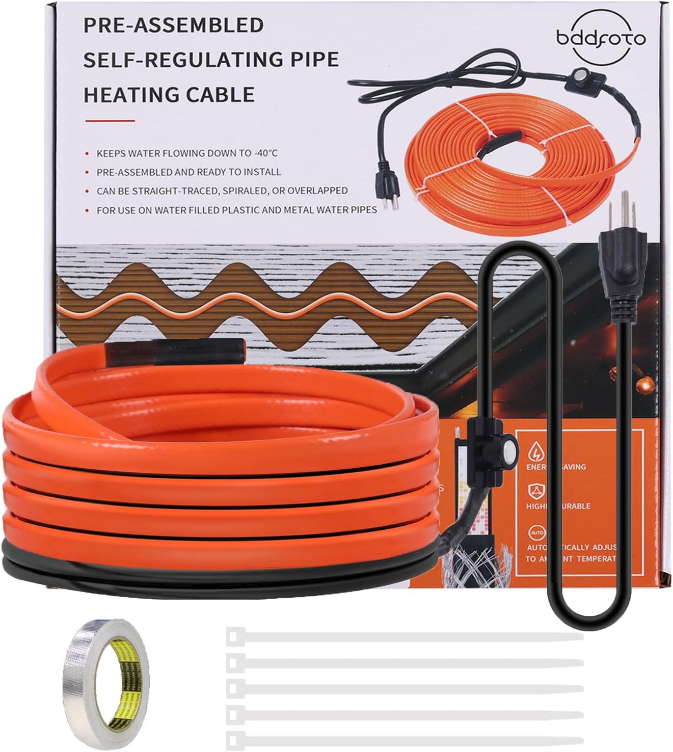 6FT Heat Tape for Water Pipes Freeze Protection 7W/FT 110V BDDFOTO ...