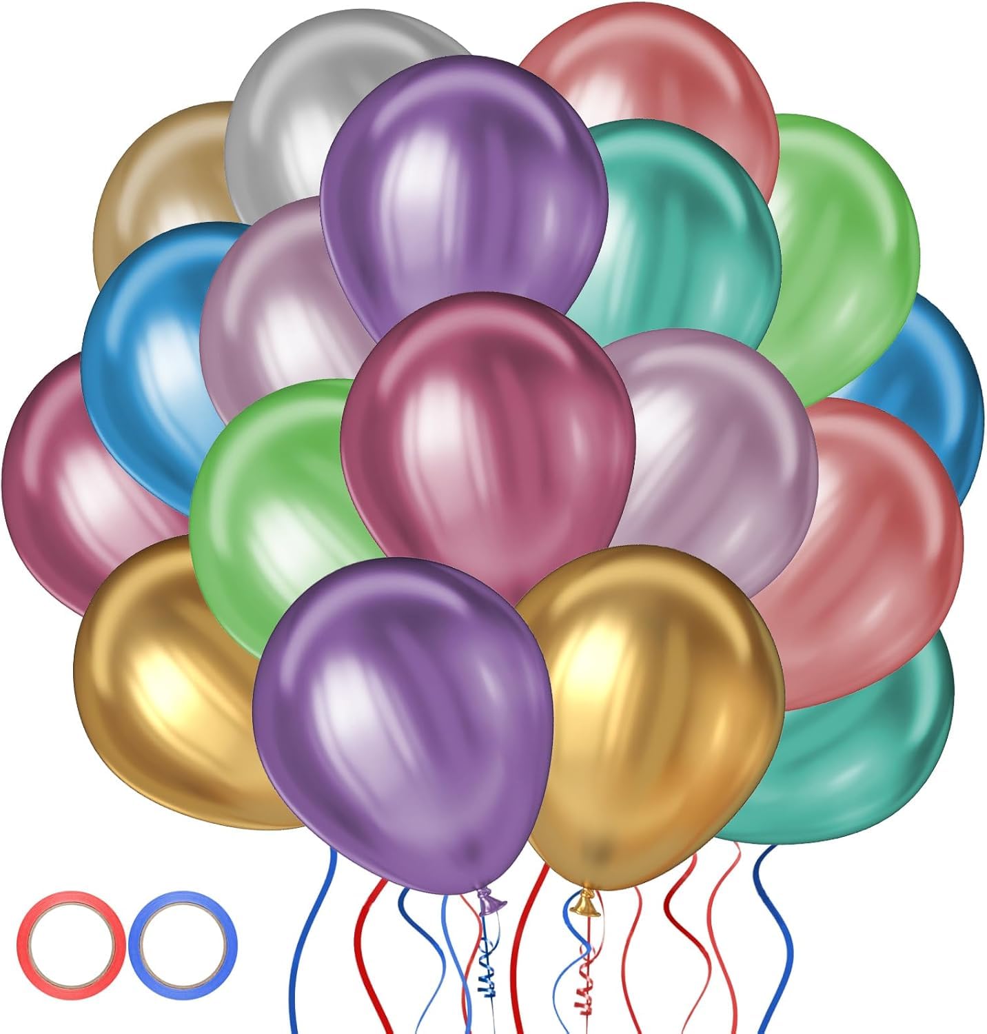 Buy Montchi 12 Inch 50 Packs Metallic Rainbow Party Balloons Birthday ...