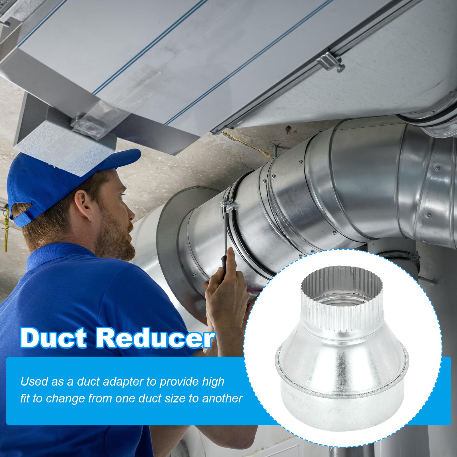 PATIKIL 5 Inch to 3 Inch Duct Reducer, 2 Pcs Galvanized Steel Round Air ...