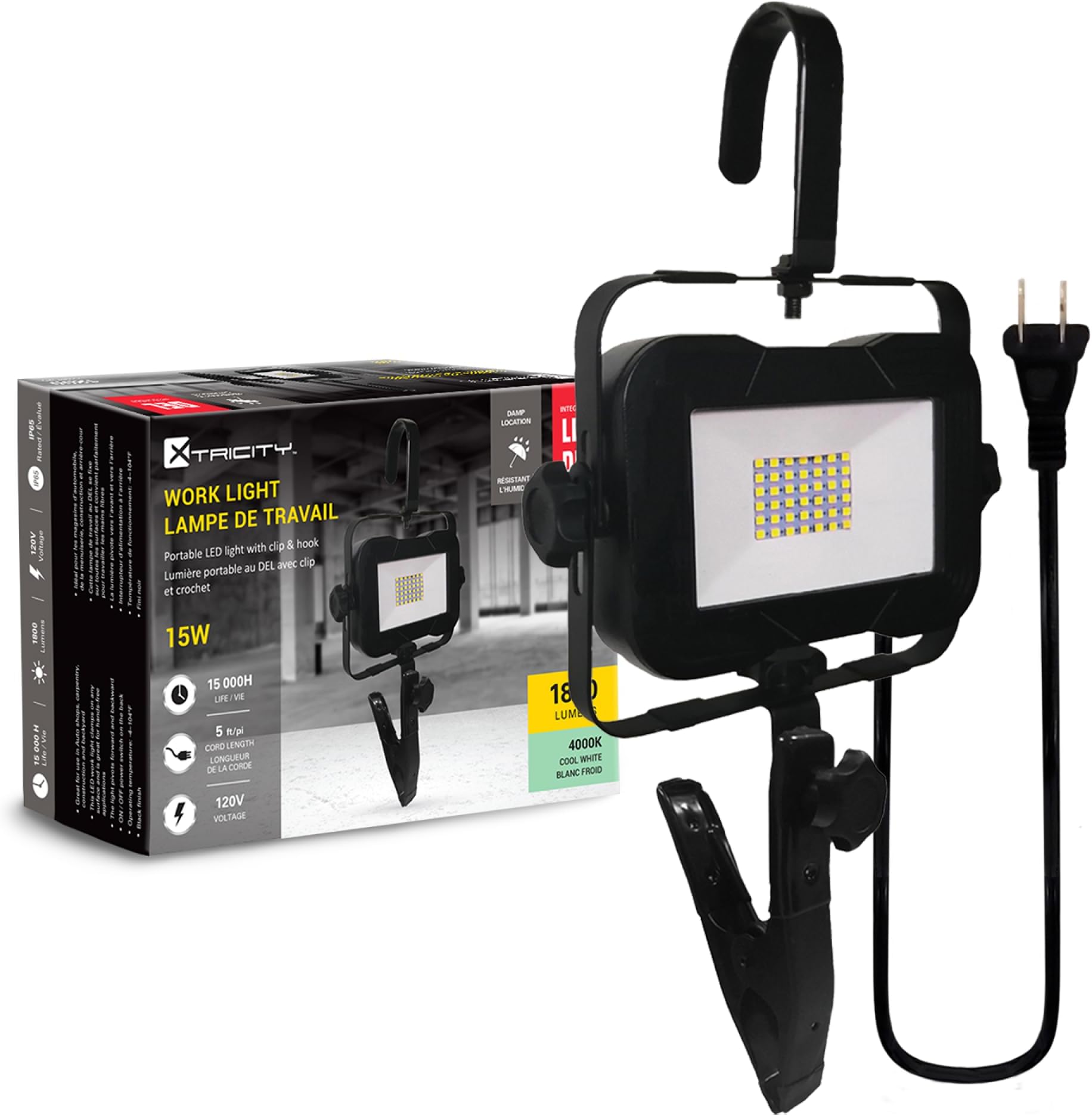 Xtricity Portable LED Work Light, Outdoor Clamp Light, 15W, 4000K Cool ...