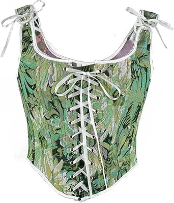 Vintage Floral Renaissance Corset Top for Women Drawstring Tie-up Crop ...