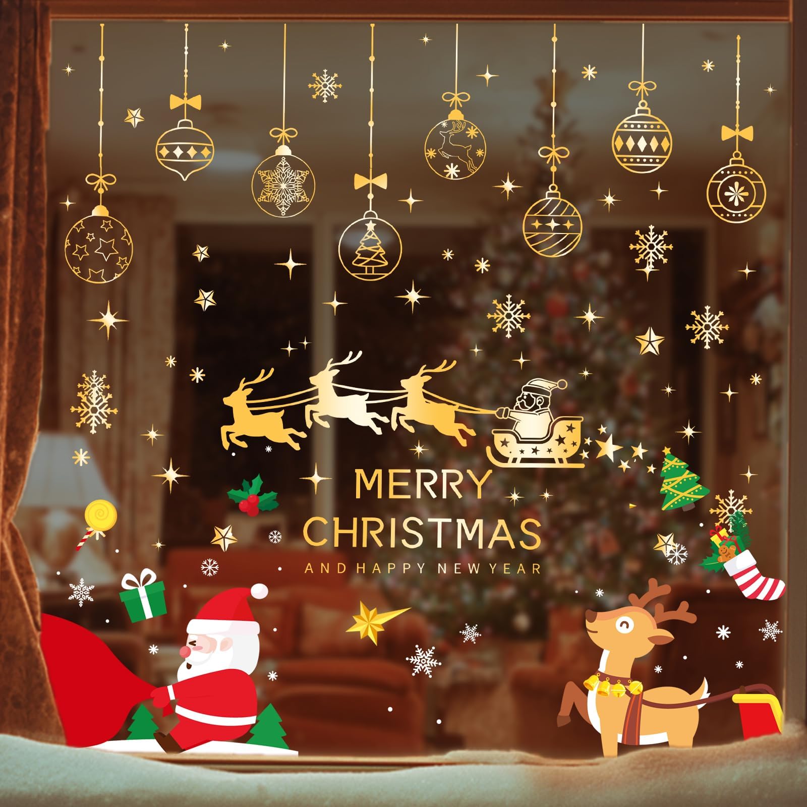 Amazon.com: Christmas Gel Window Clings - Jelly Stickers Featuring ...