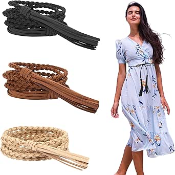 Telooco 3Pcs Braided Fringe Belts for Women Boho Skinny Waist Belt ...