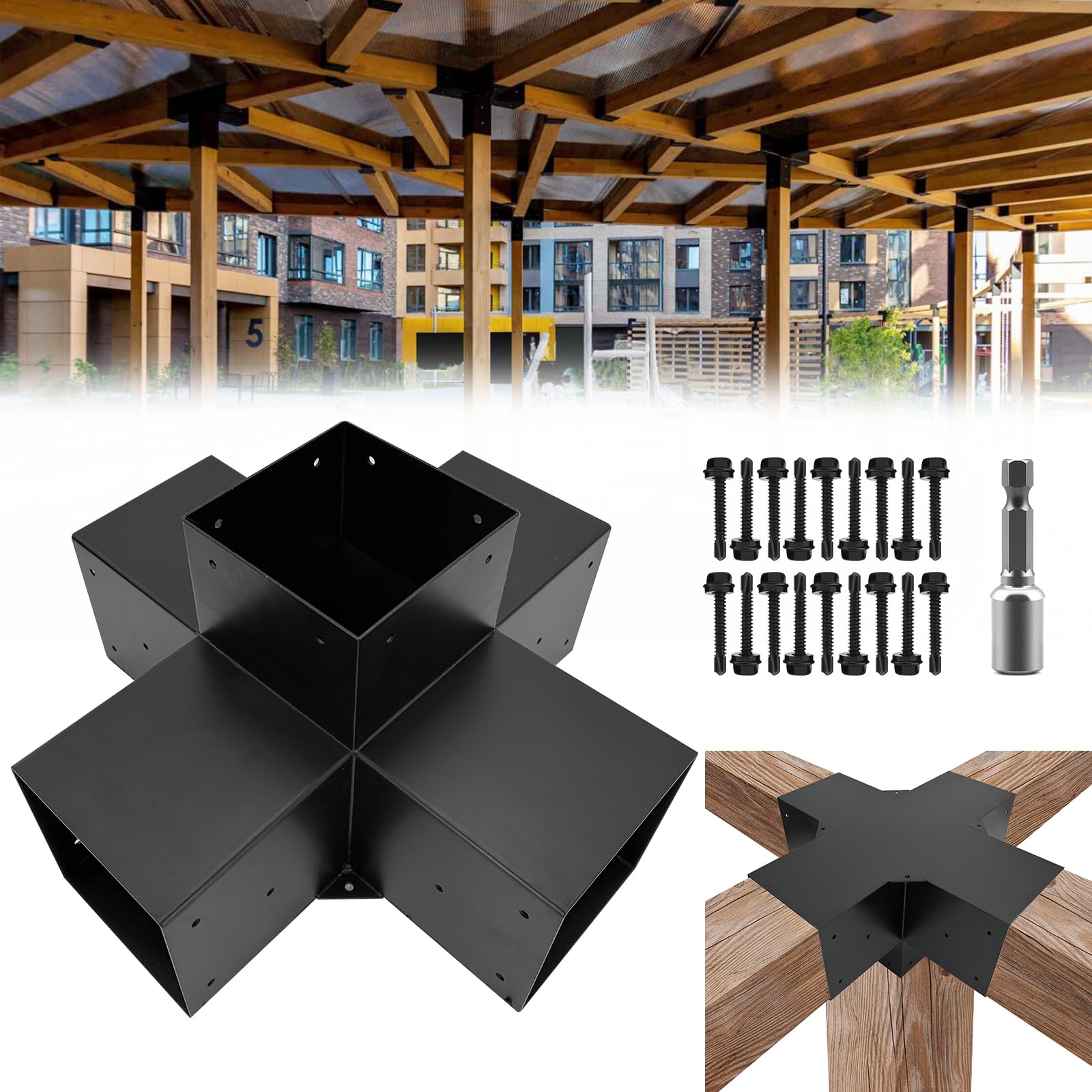 Amazon.com: DEVALLEY 5-Way Cross-Shaped Pergola Brackets Kit,Woodwork ...