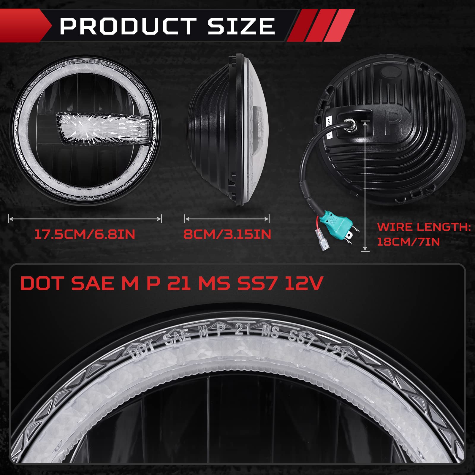 Snapklik.com : Haitzu Upgraded 1200% Bright 7 Inch LED Headlights Round ...