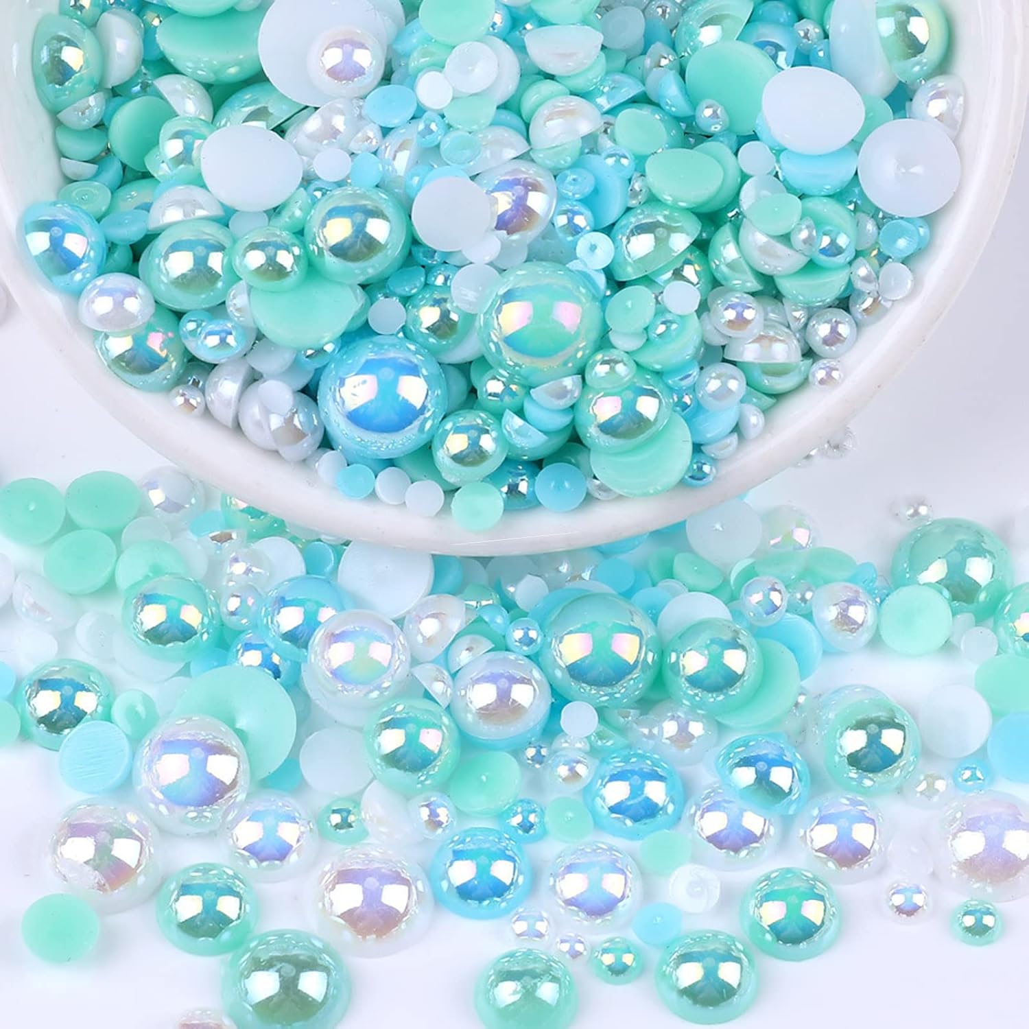 Amazon.com: Flatback Pearls for Crafts, 50g White Green Blue AB Half ...