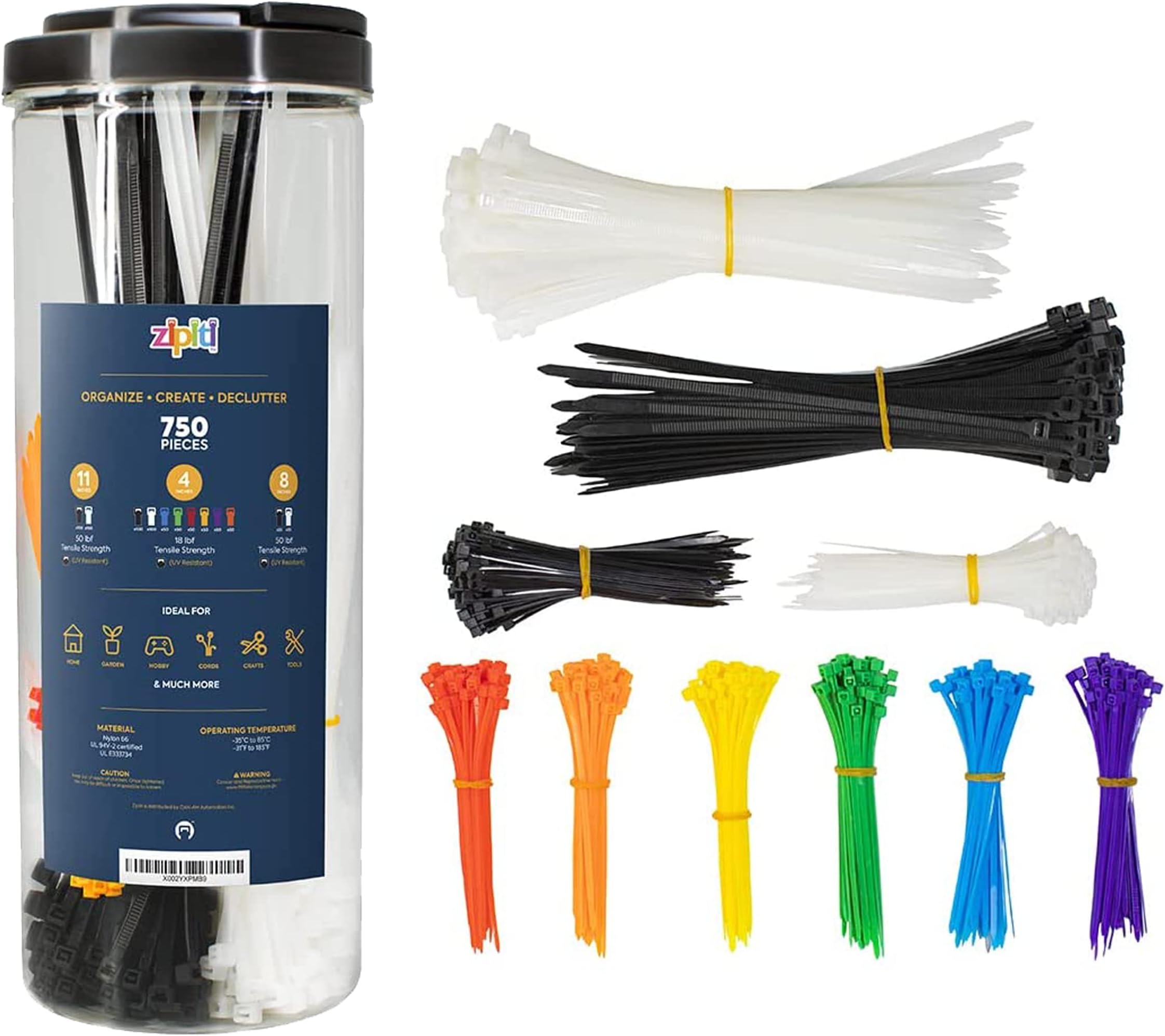 Amazon.com: Electriduct Nylon Cable Tie Kit - 650 Zip Ties - Multi ...