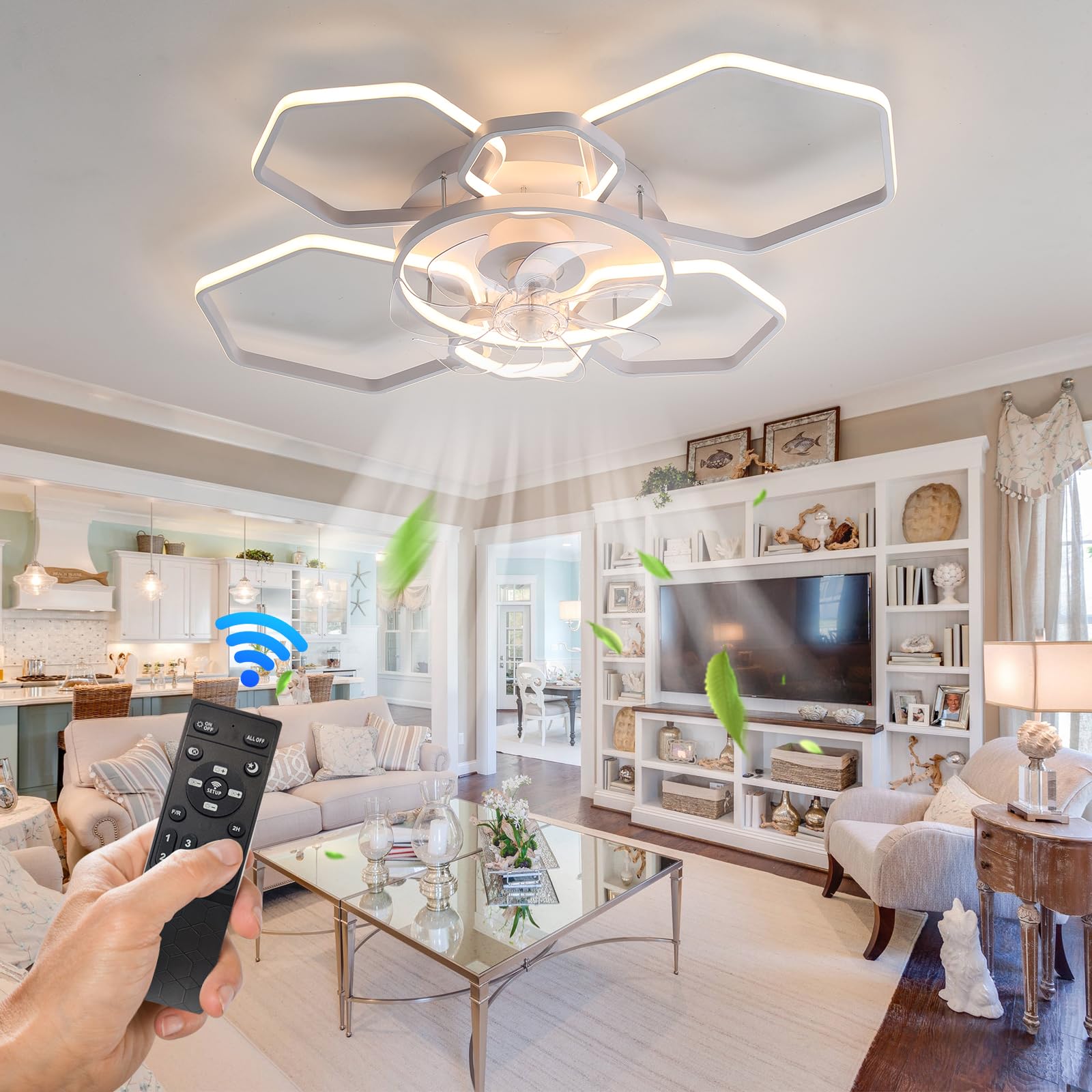 OLUZO 40'' Modern Ceiling Light with Fan,Low Profile Ceiling Fans with ...