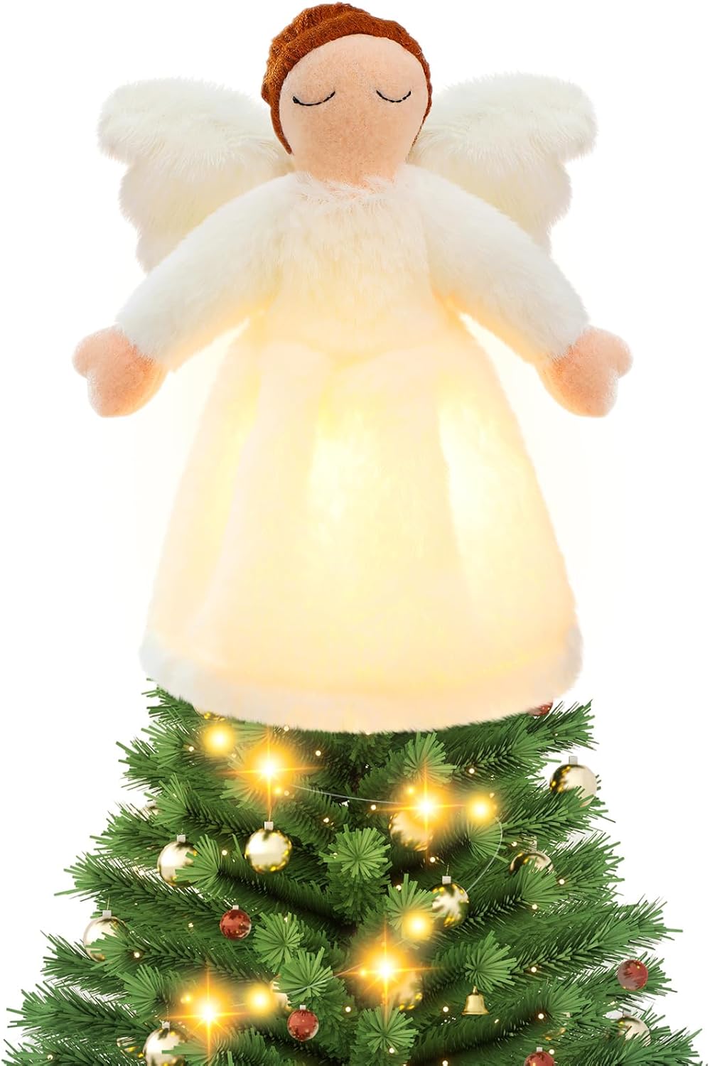 Amazon.com: HunnmingRe 7.6 Inch Lighted Angel Christmas Tree Topper ...
