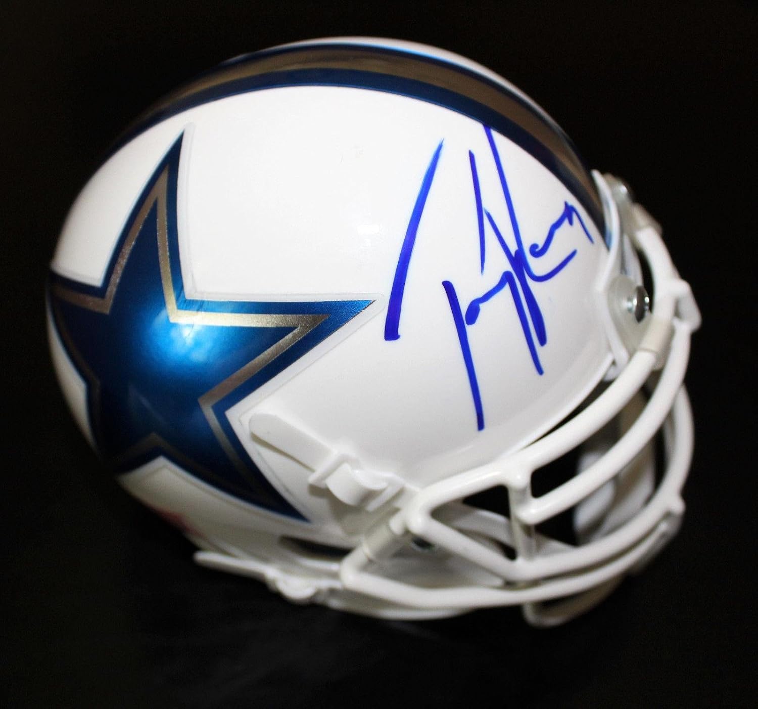 Amazon.com: Tony Romo Autographed Mini Helmet - Custom Chrome Decal w ...