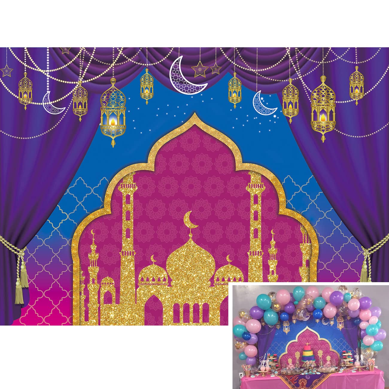 Binqoo 8x6ft Nights Magic Genie Backdrop Arabian Moroccan Party Photo ...