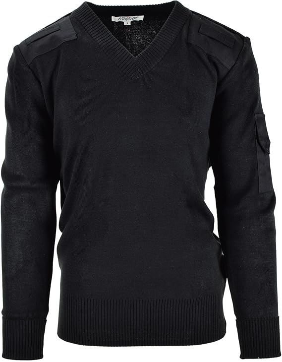 Amazon.com: British Police Sweater Commando Black V-Neck Long Sleeve ...