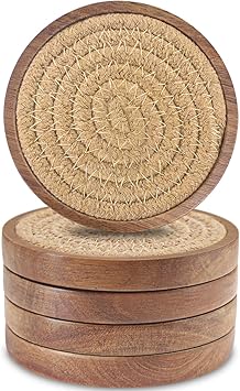 Amazon.com: Wood Coasters for Drinks, Eykao Absorbent Coaster Sets of 5 ...
