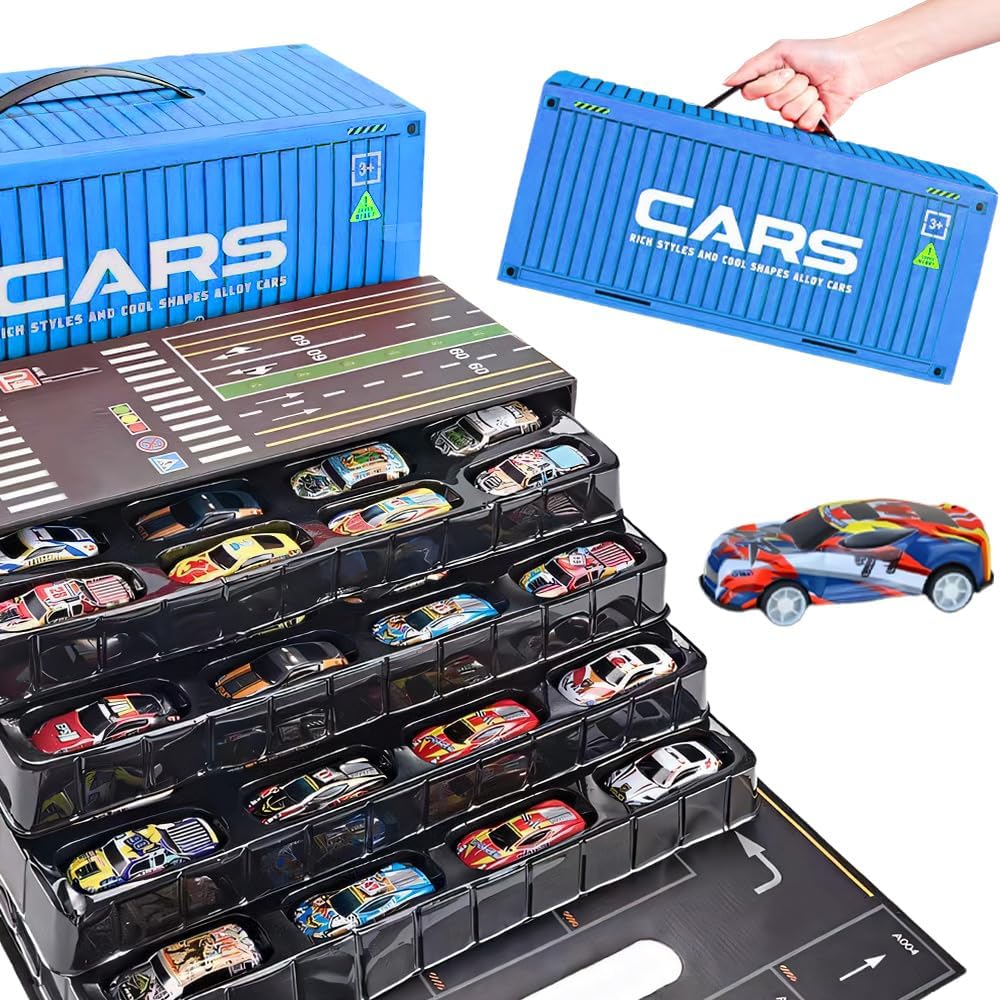 Amazon.com: 48 Mini Pull Back Cars Set with Built-in Garage, Alloy ...