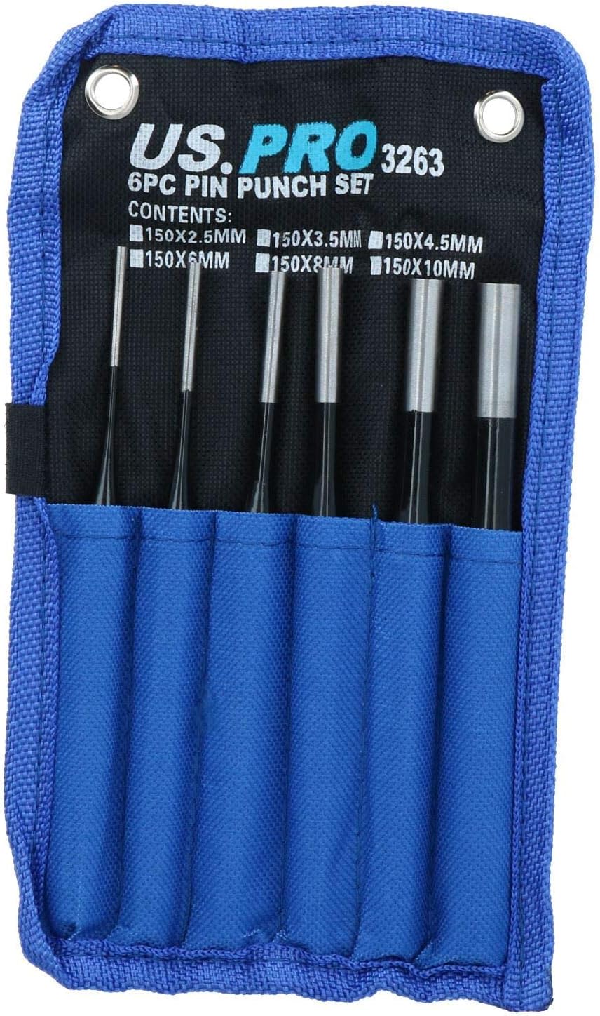 US PRO Tools PIN Punch Set 6pc Parallel Pin Metric Punch Tool Set 2.5mm ...
