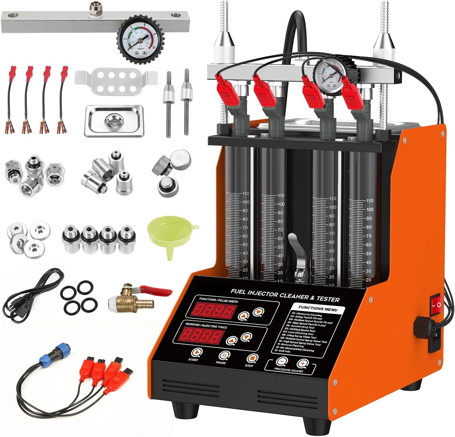 YUANRI Fuel Injector Cleaner Machine, 4 Cylinder 9 Test Modes Auto Fuel ...