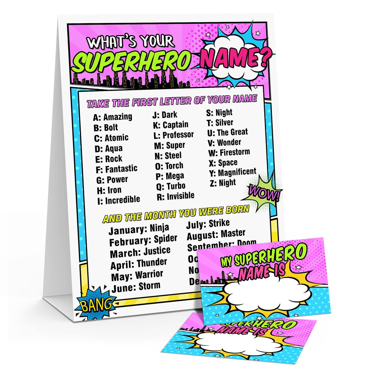 Amazon.com: LWBEO What's Your Superhero Name - Birthday Party Game - 1 ...