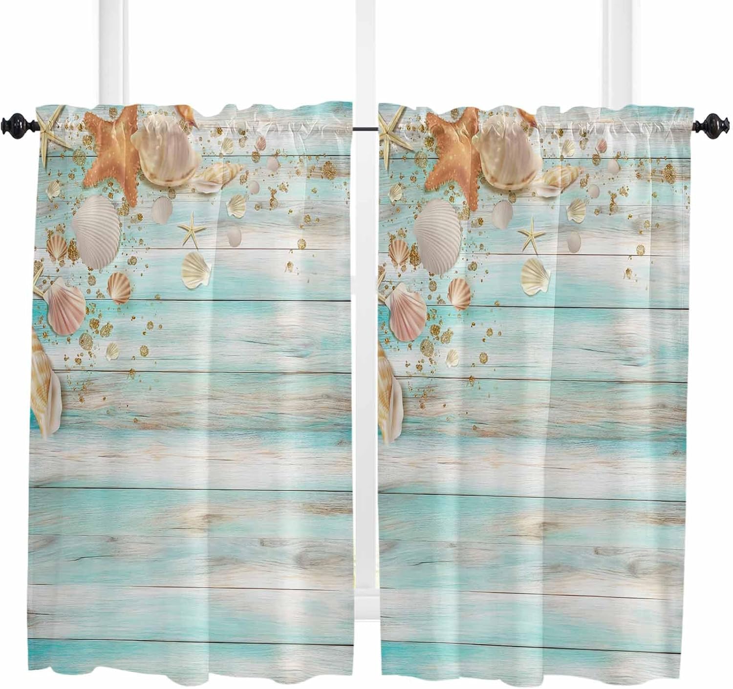 Amazon.com: Shell Starfish Coastal Kitchen Curtains 45 Inch Long 2 ...