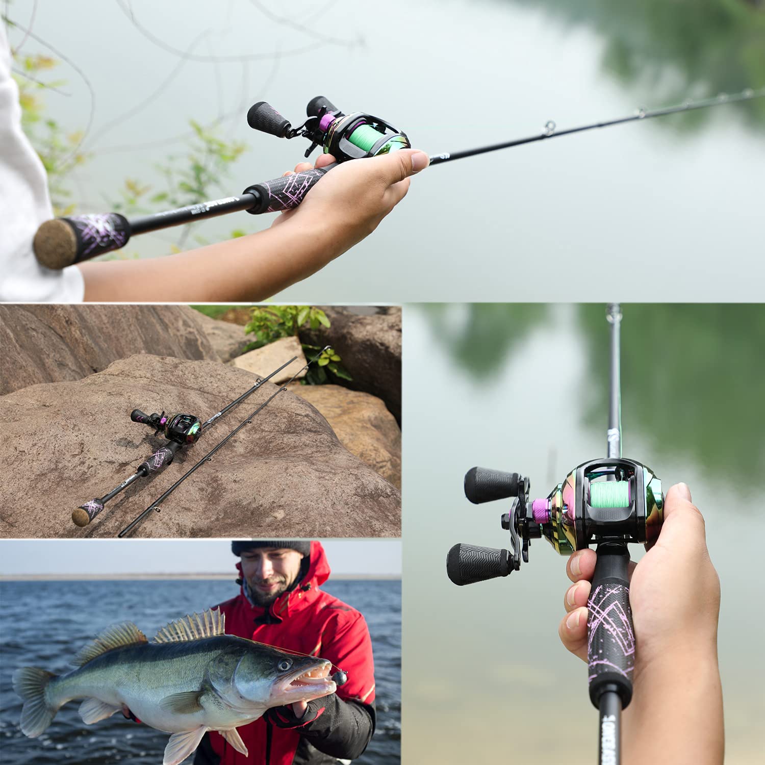 One Bass Fishing Pole 24 Ton Carbon Fiber Casting and Spinning Rods ...