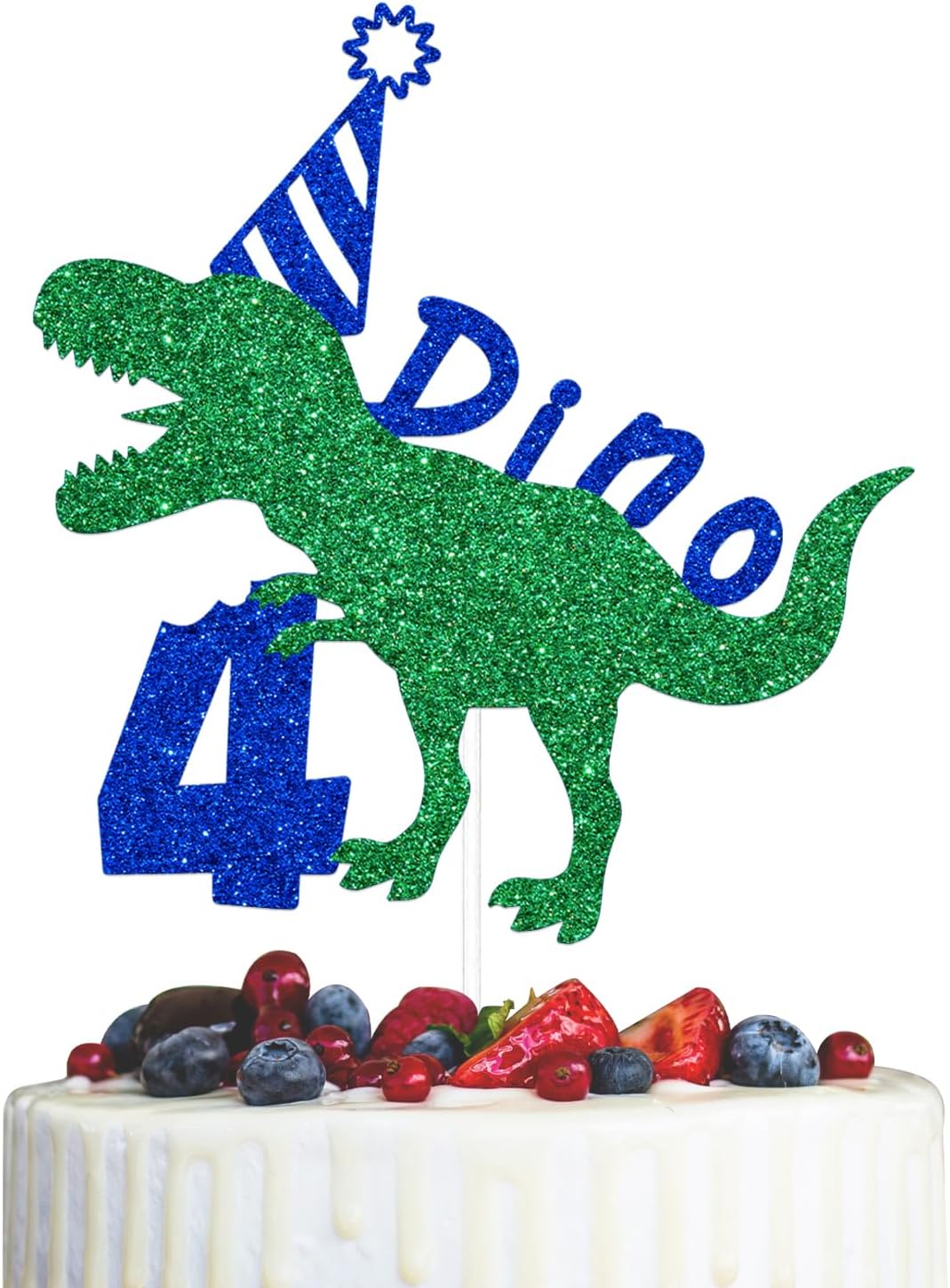 Amazon.com: Dino-Four Cake Topper, Dinosaur Cake Topper, 4th Birthday ...