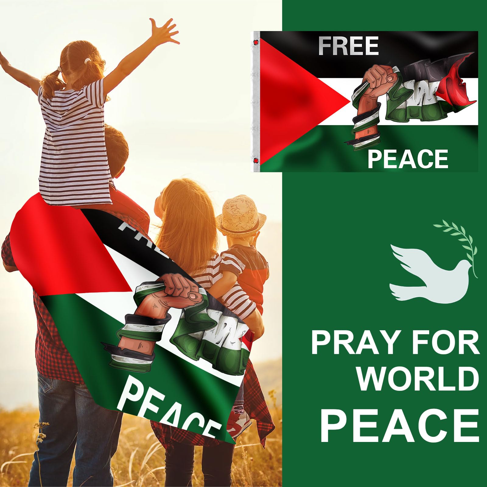 Large Palestine Flag 4.7x3ft, Polyester Material Palestinian Flag with ...