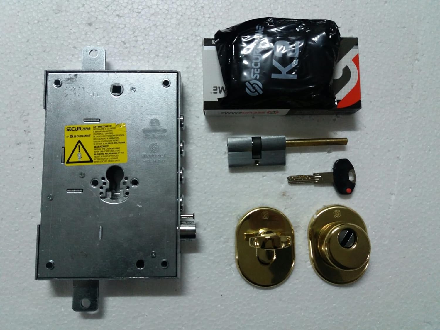 KIT SERRATURA PORTA BLINDATA ORIGINALE SECUREMME 3 PISTONI INTERASSE 37mm ENTRATA 63mm ...