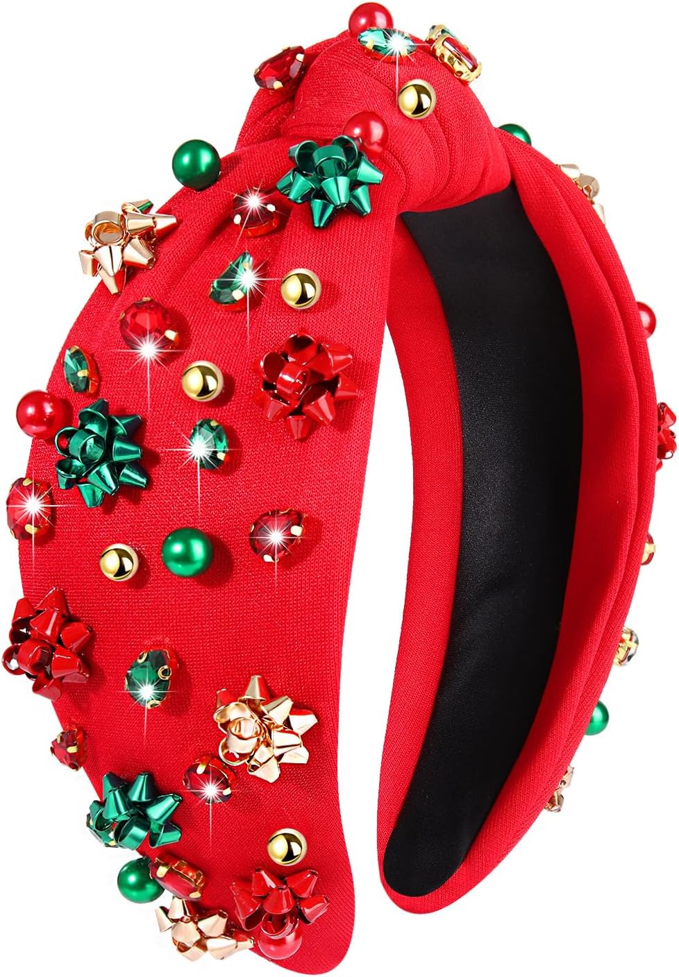 NVENF Christmas Headband for Women Jeweled Xmas Plaid Headband ...