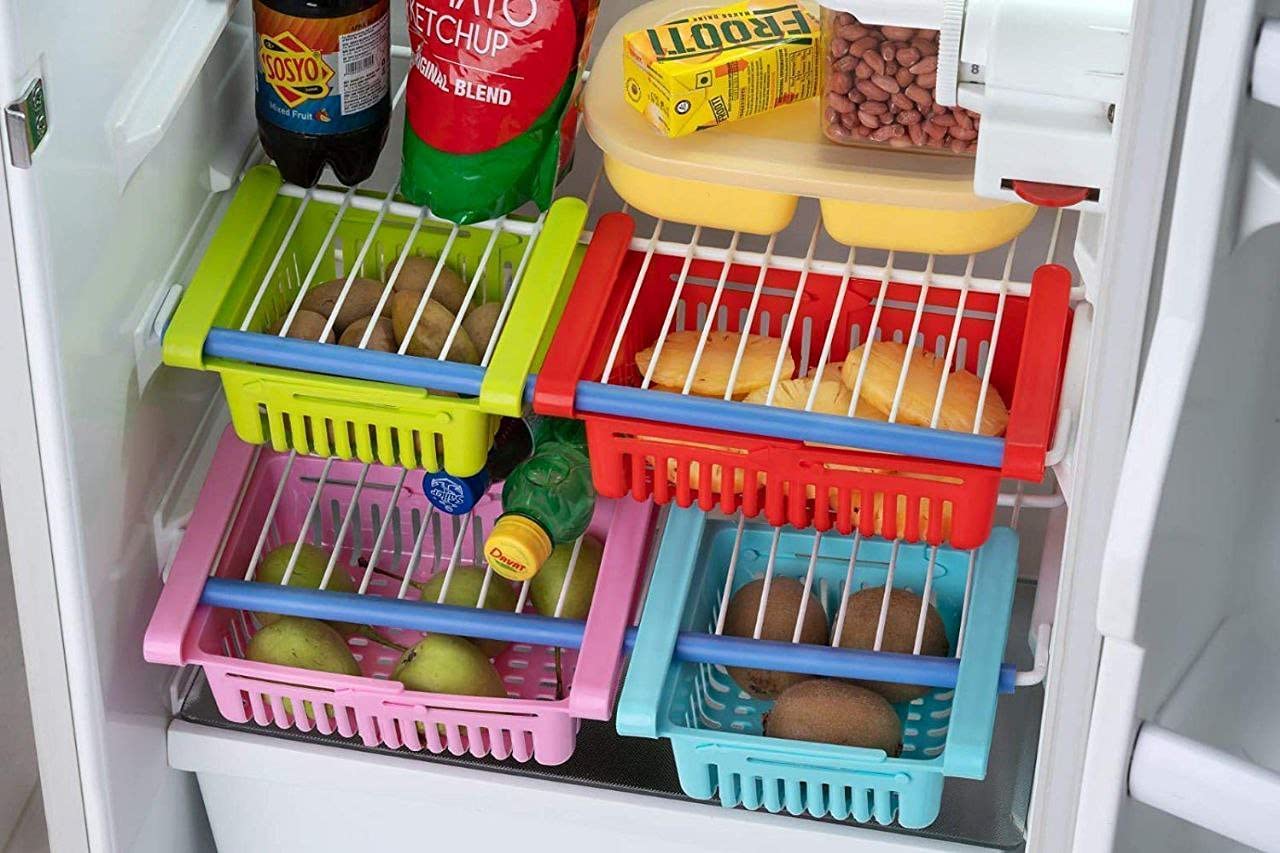 NIPAN Adjustable Fridge Storage Basket Expandable Fridge Storage Rack ...