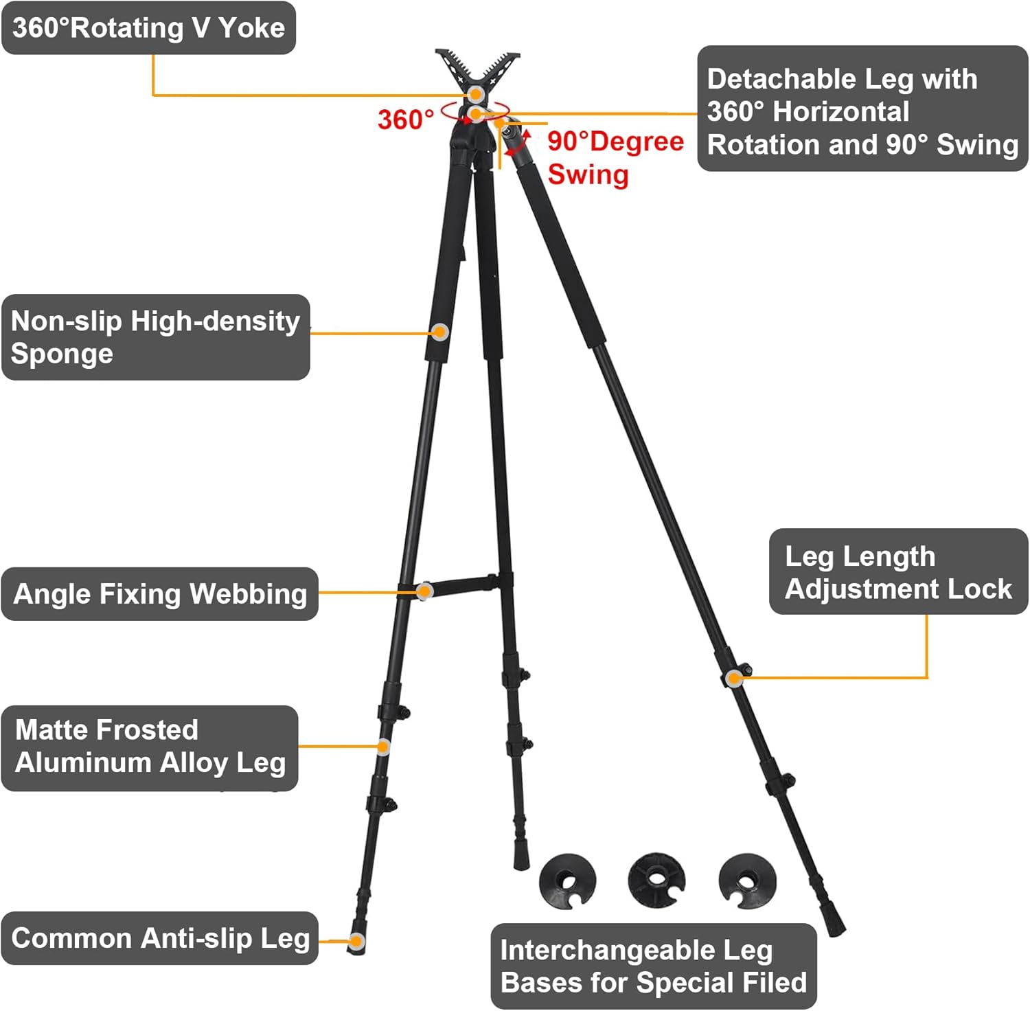 HUNTPAL Hunting Tripod Shooting Stick Gun Rifle Shooting Rest with ...