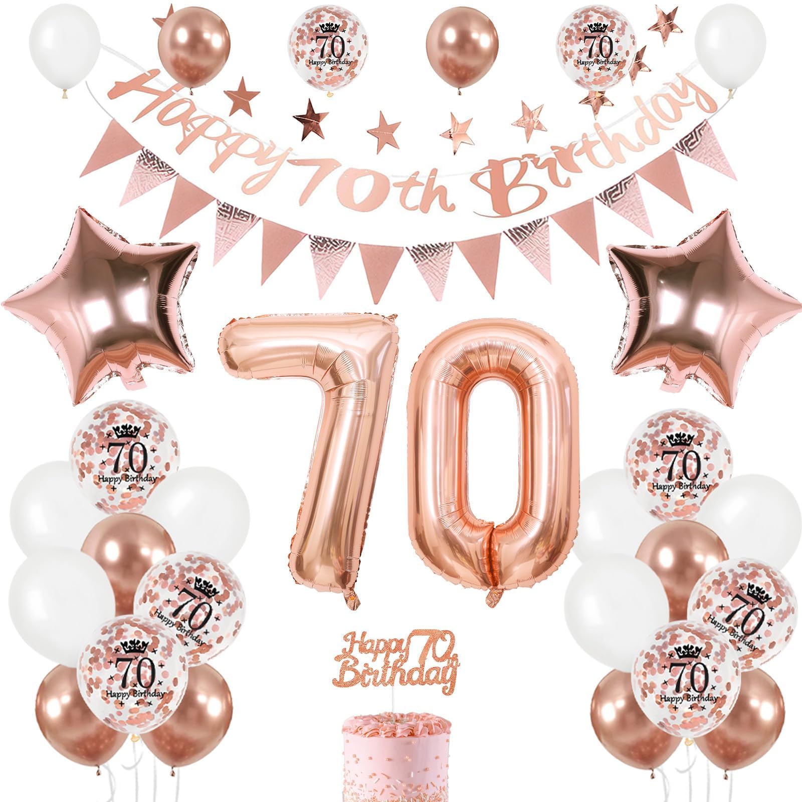 Amazon.com: 70th Birthday Decoration for Women, Rose Gold 70th Birthday ...