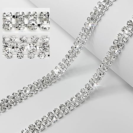 Amazon.com: Locacrystal 5.4 Yards 3 Rows Bling Rhinestone Close Chain ...