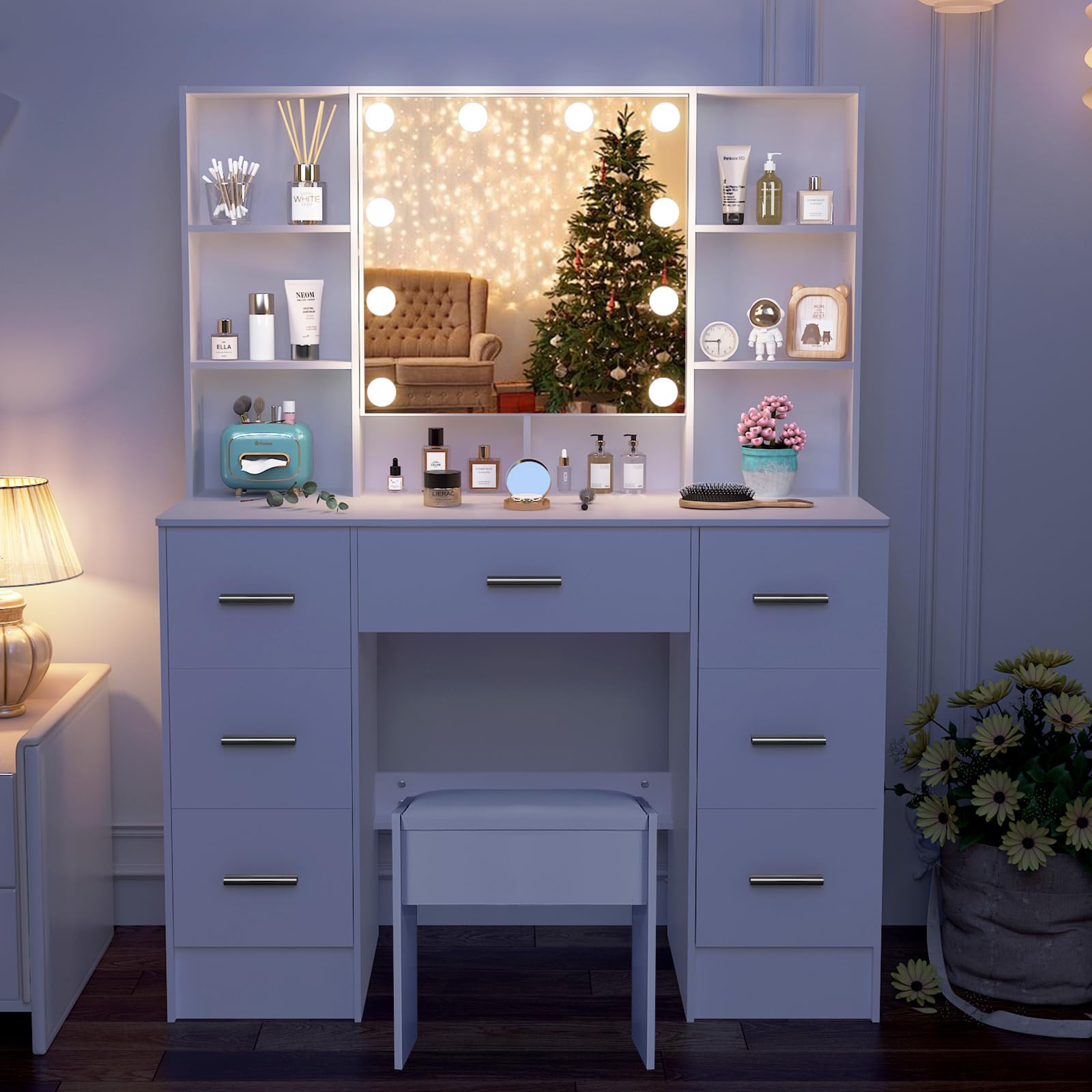 Amazon.com: onesaimei Makeup Vanity with Mirror and Lights in 3 Colors ...