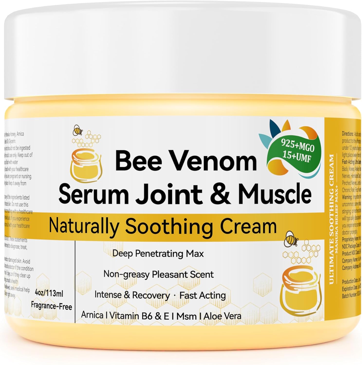Amazon.com: 4 OZ 2 Pack Bee Venom Joint Muscle Bone Cream, Fast Acting ...