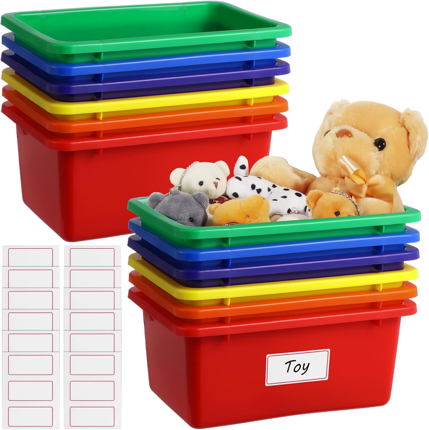 Amazon.com : Tideme 12 Pcs Plastic Cubby Bins with Labels, Plastic ...