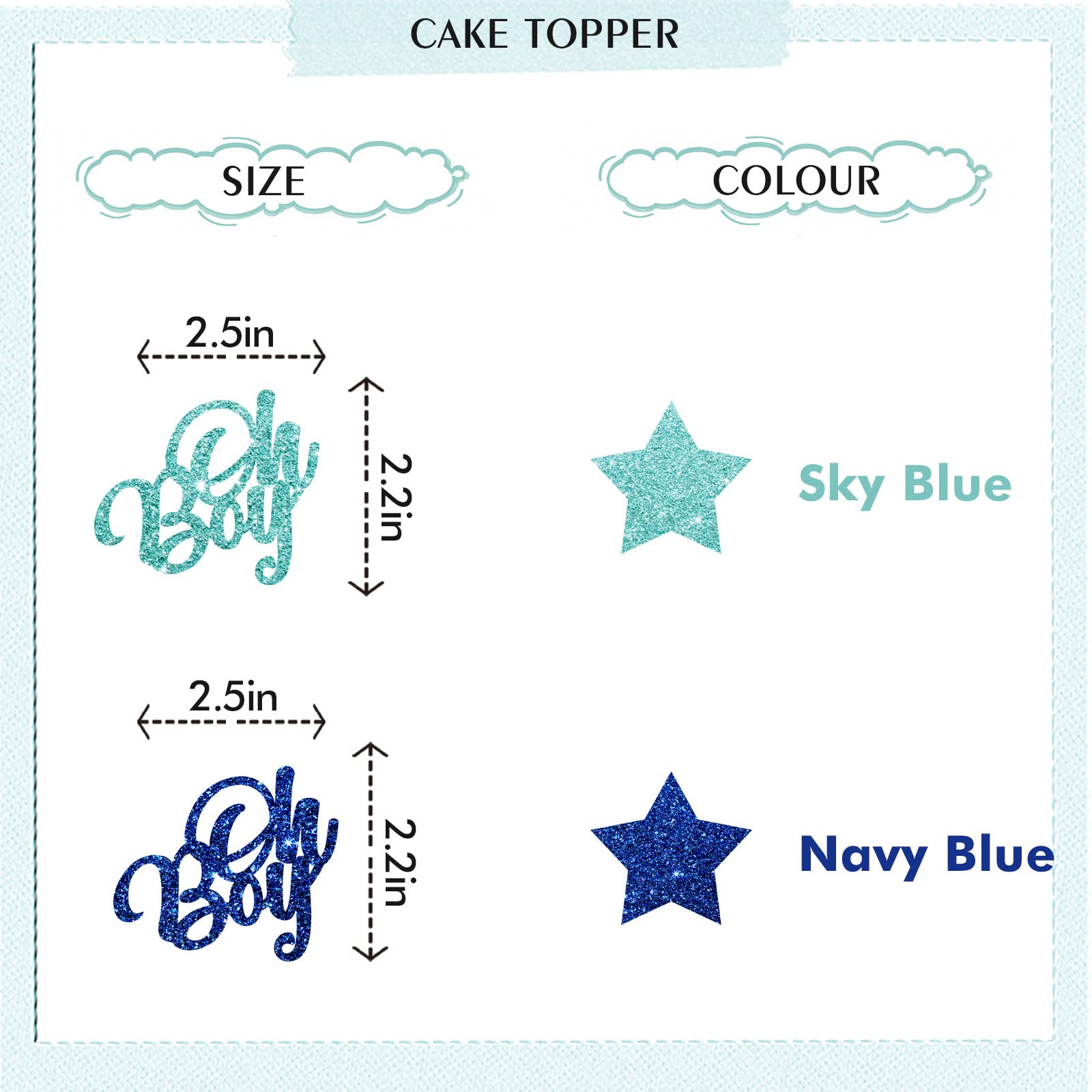 Snapklik.com : Oh Boy Cupcake Toppers, Navy Blue & Sky Blue Glitter ...
