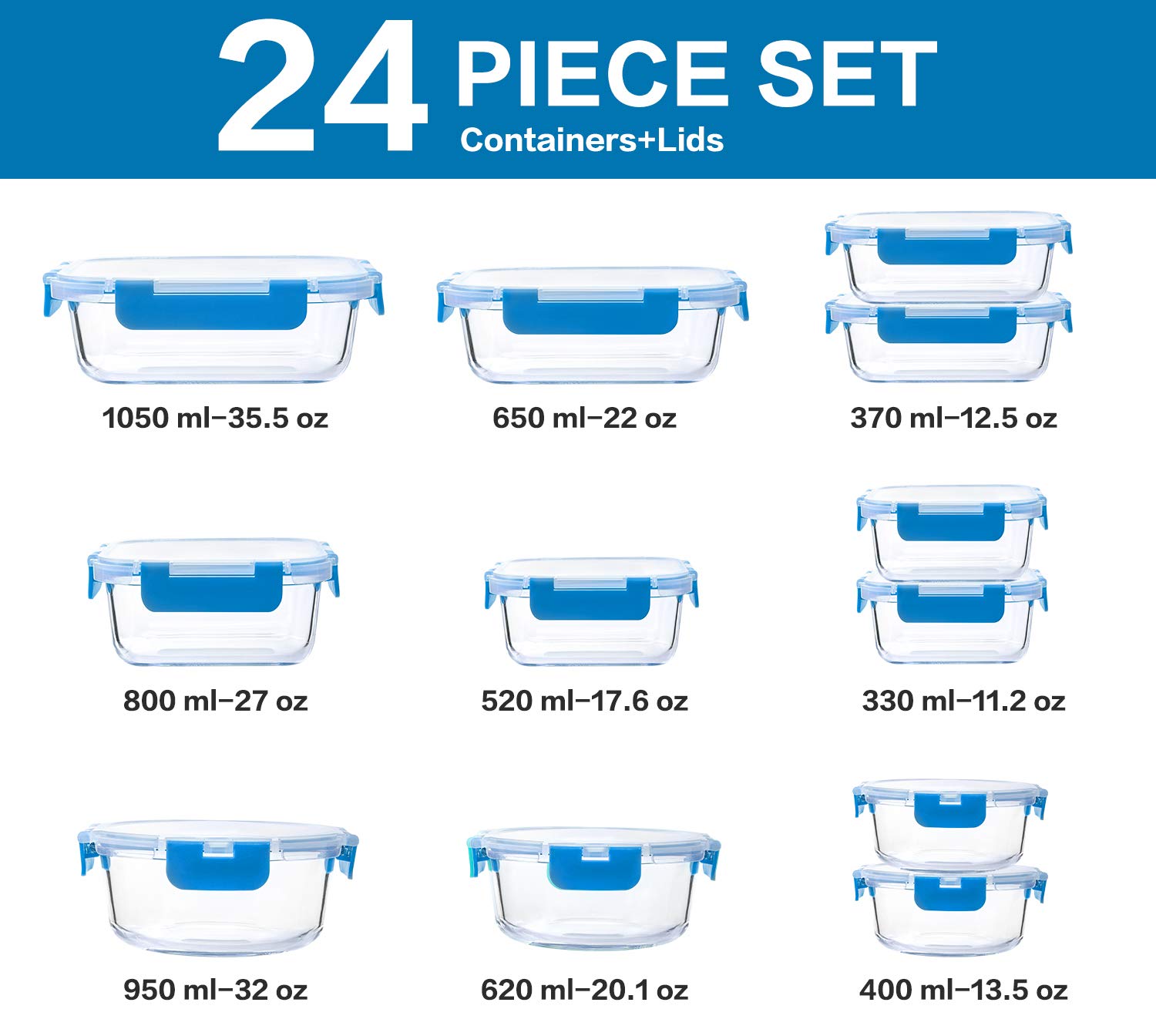 M MCIRCO 24-Piece Glass Food Storage Containers with Upgraded Snap ...