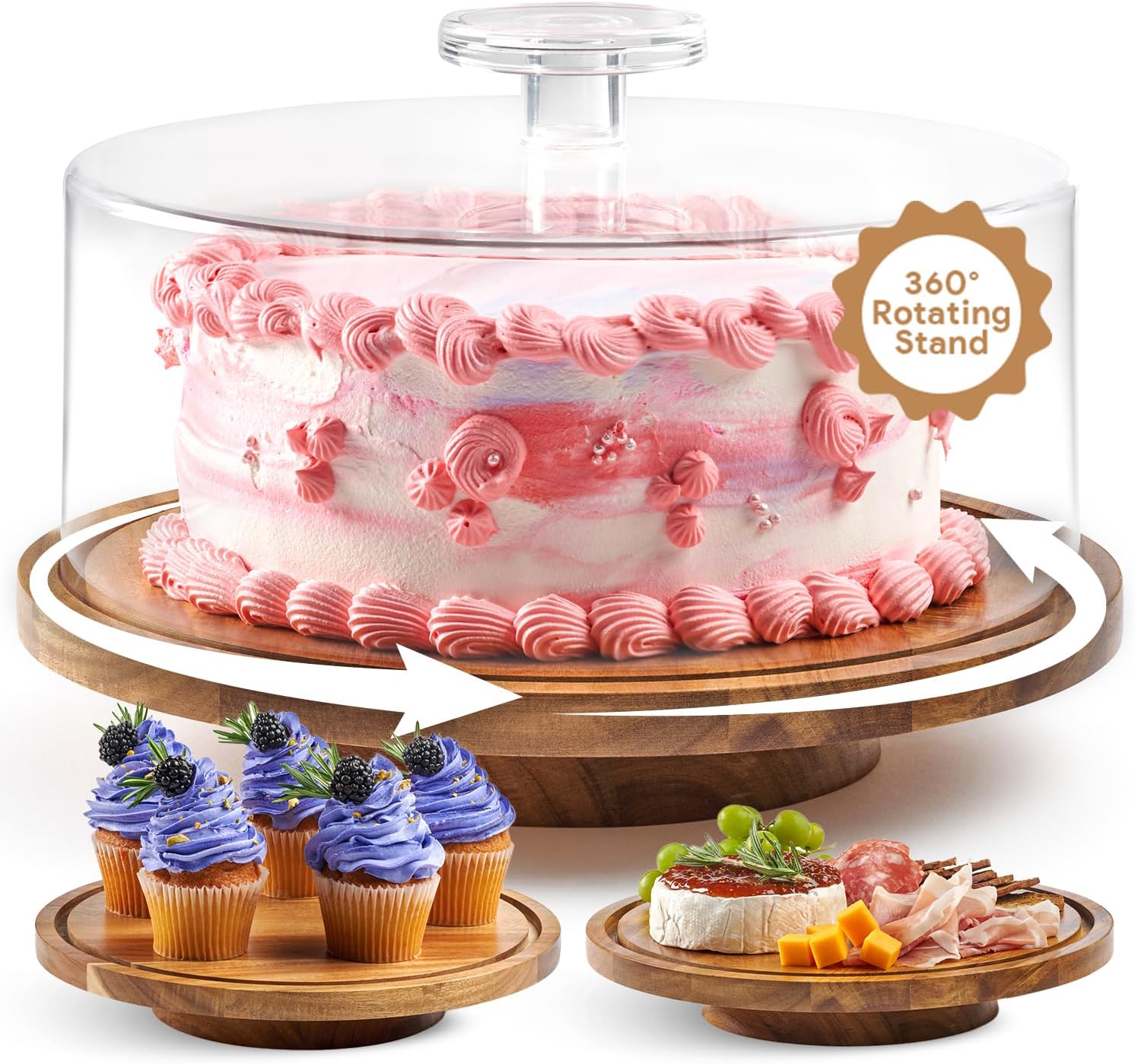 Amazon.com | Homesphere Rotating Cake Stand with Lid - 12 Inch Round ...