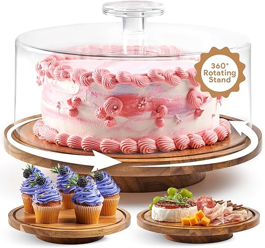 Amazon.com | HOMESPHERE Rotating Cake Stand With Lid - 12 Inch Round ...