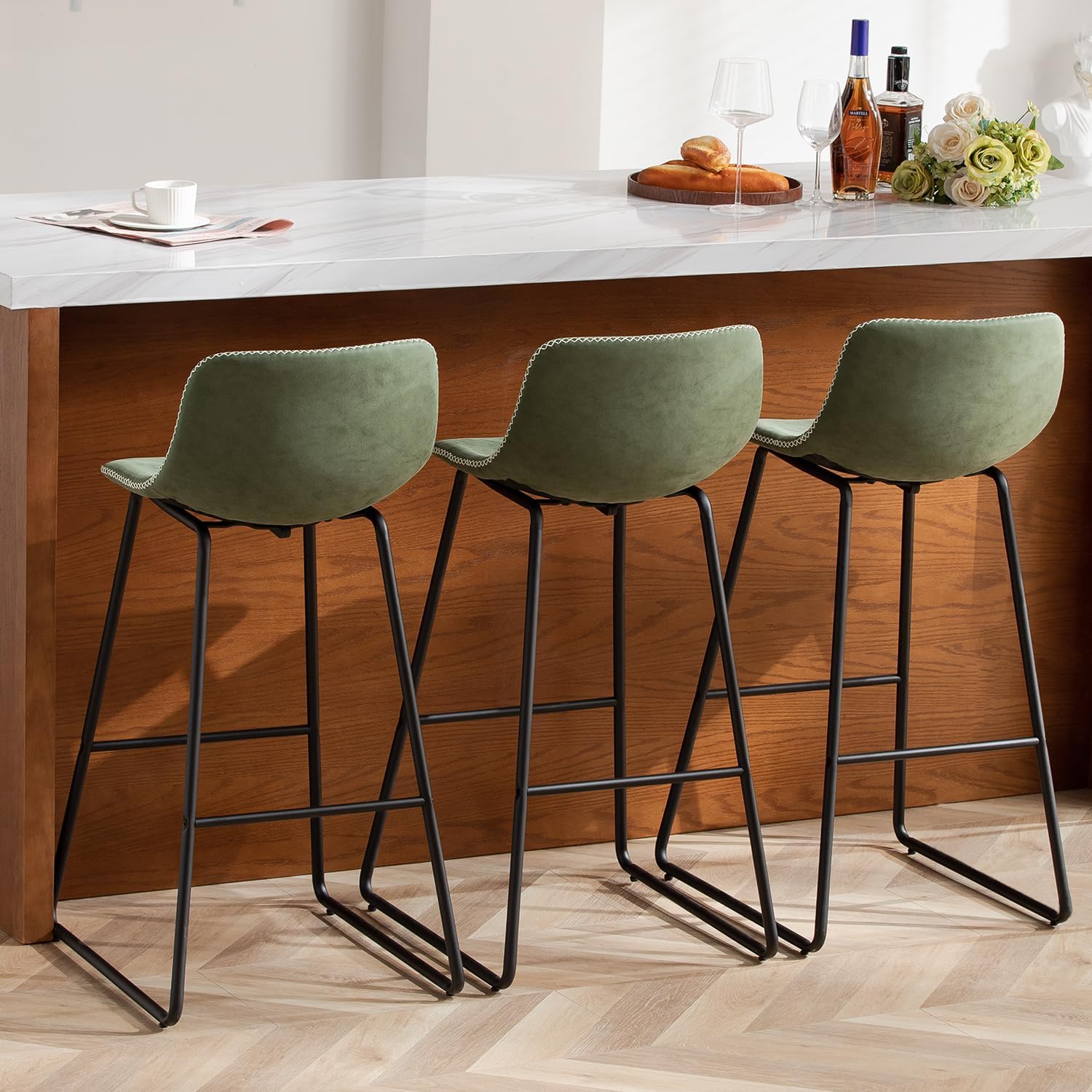 Amazon.com: HeuGah Green Bar Stools Set of 3, 30 Inch Counter Height ...