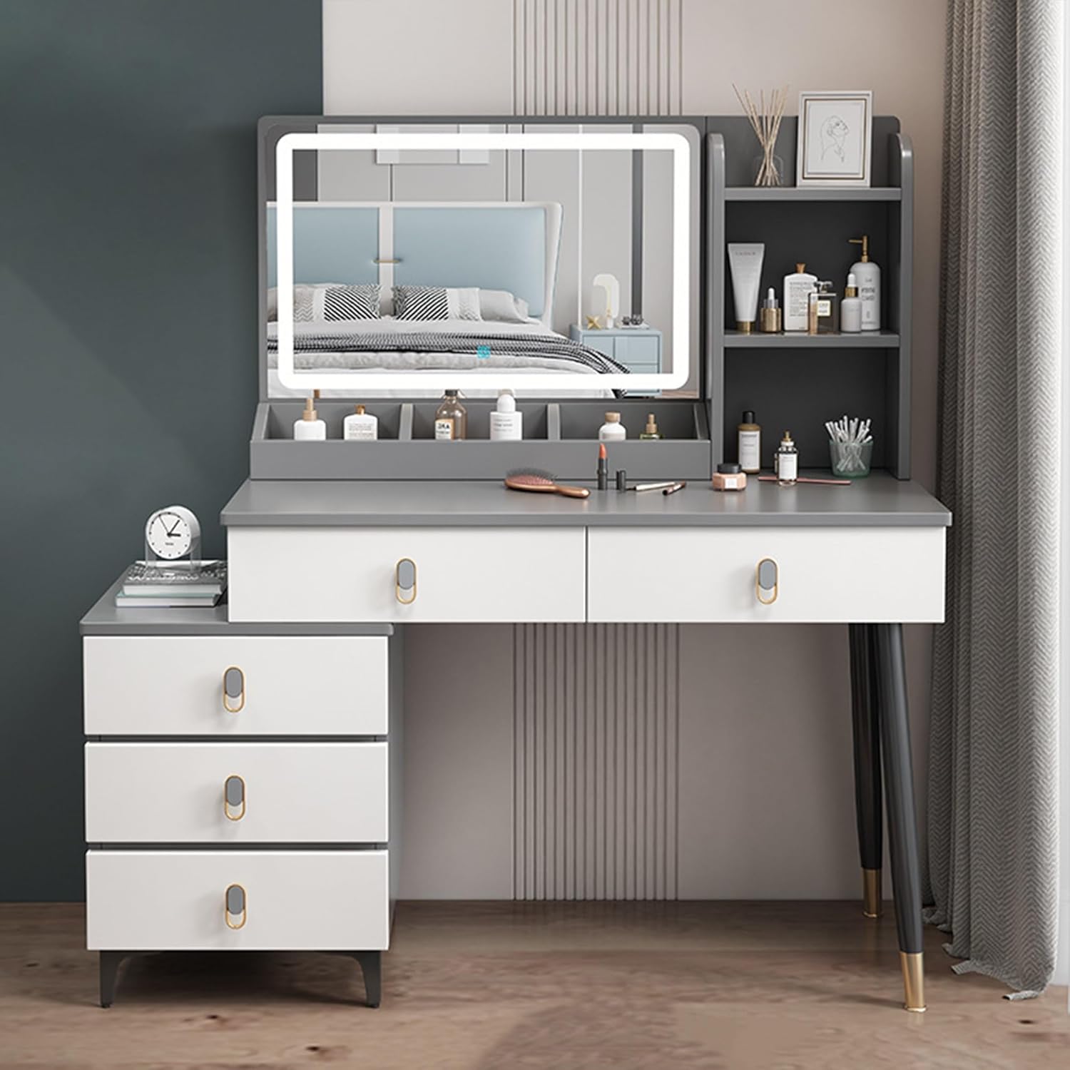 Amazon.com: NIWaq Girls Vanity Desk with Mirror and LED Lights, Touch ...