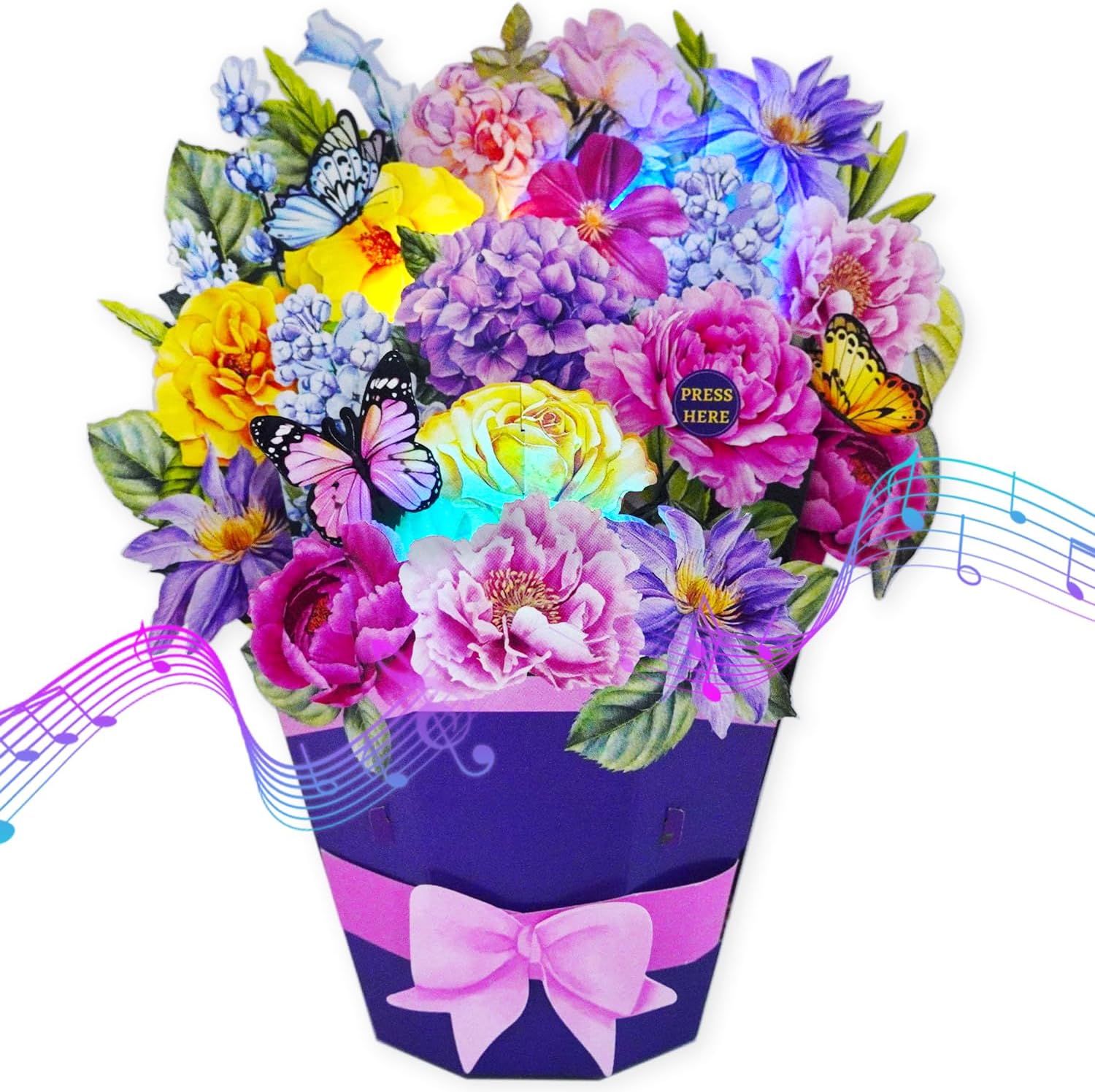 Amazon.com: Ribbli Flower Bouquet Pop Up Card with Music & Lights ...