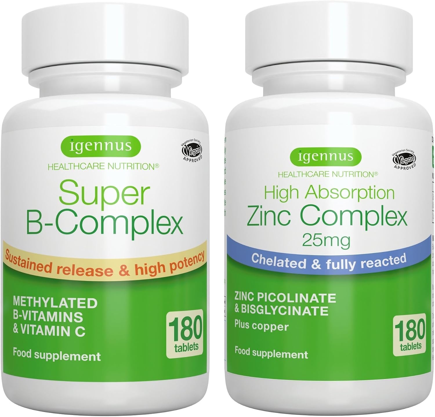 Amazon.com: Super B-Complex + Zinc Complex Vegan Bundle, Methylated ...