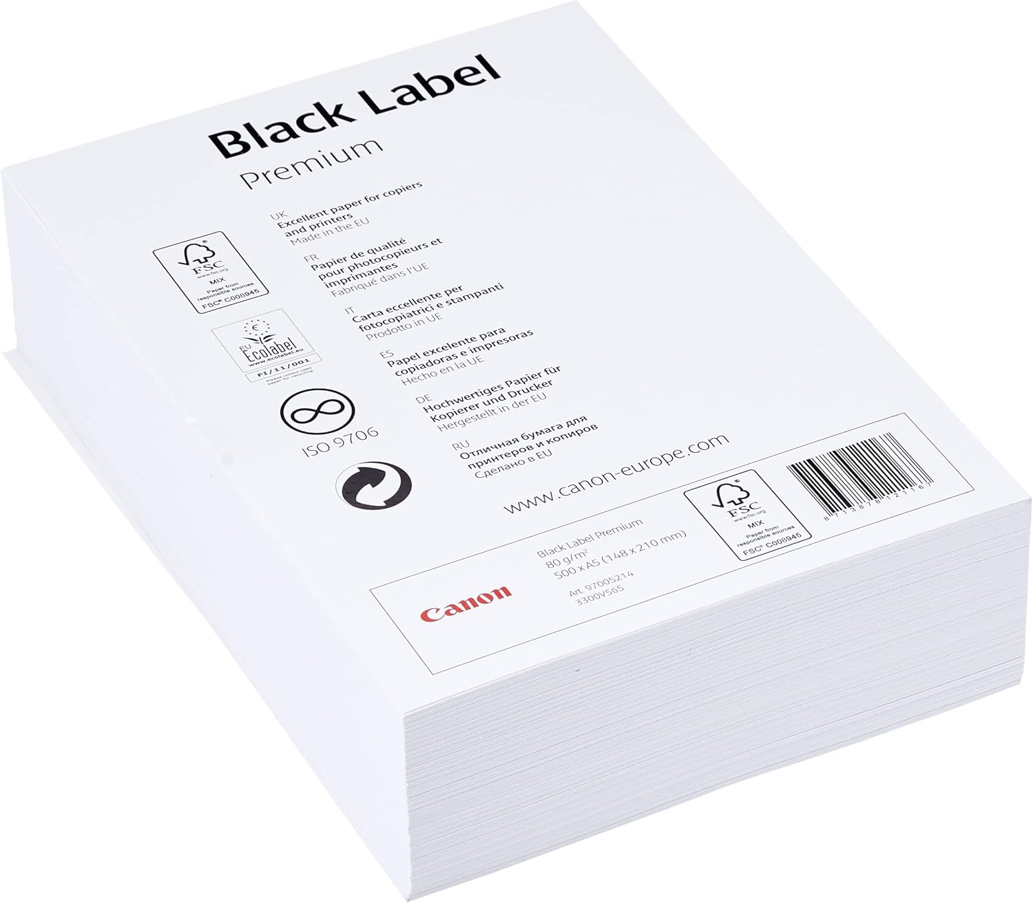 Canon Black Label Premium High White FSC A5 80gsm (1 x Pack 500) Copier ...