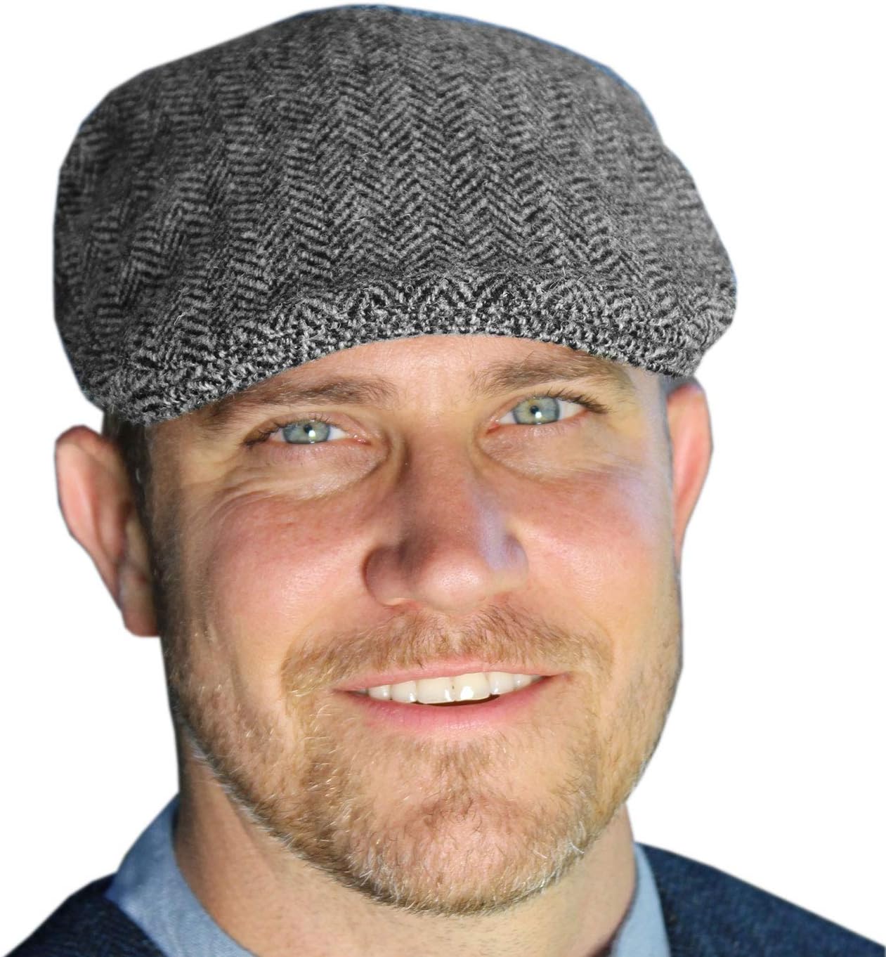 Irish Flat Cap Traditional Herringbone Style, Small Gray at Amazon Men ...