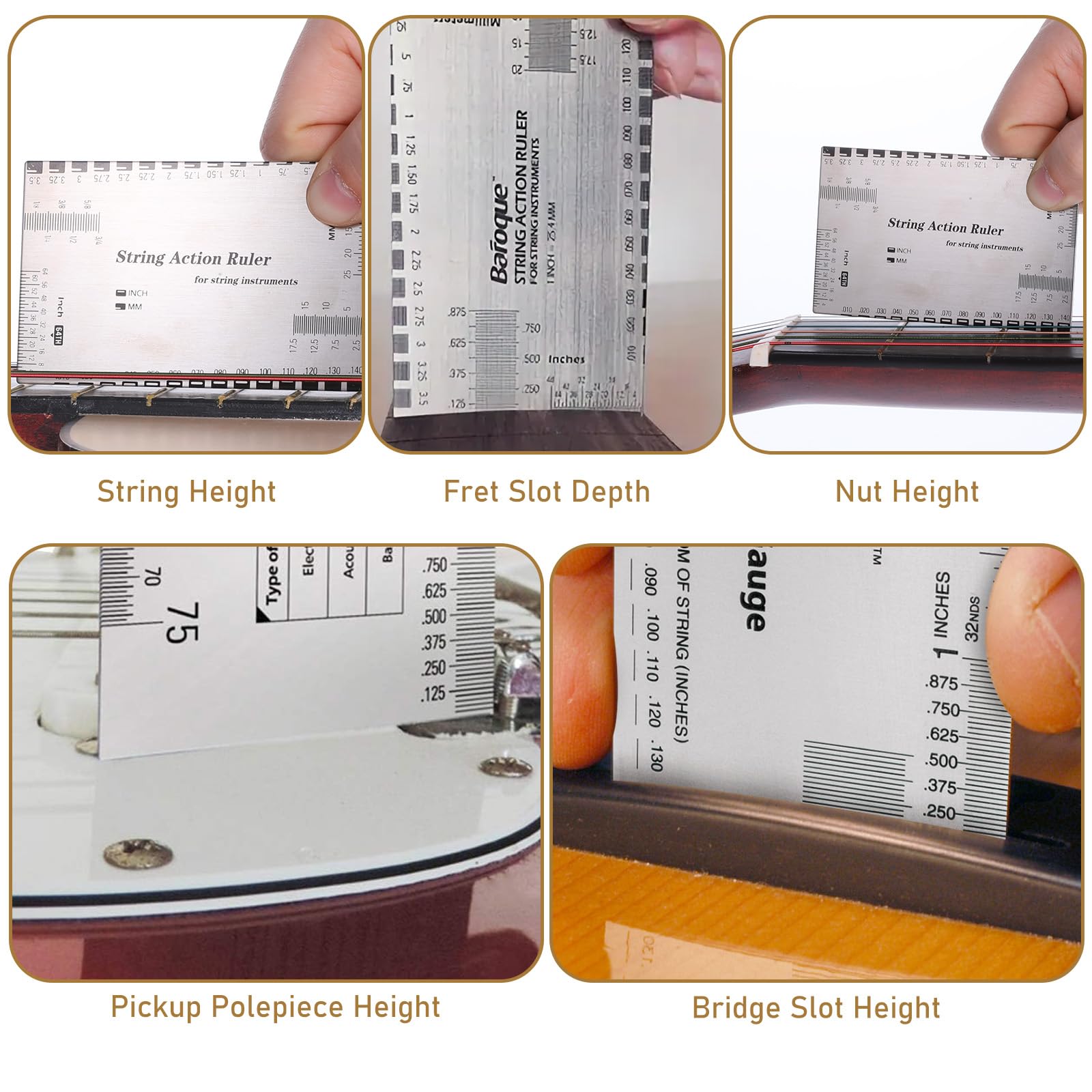 Snapklik.com : Guitar Setup Kit, 10 PCS Guitar Luthier Tools 9 Understring Guitars Radius Gauge ...