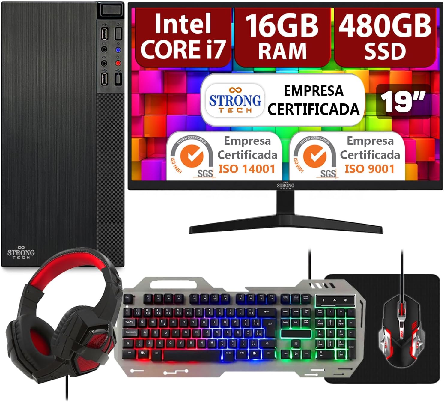 Computador Pc Gamer Completo Intel Core i7 16GB SSD 480GB Monitor 19 ...