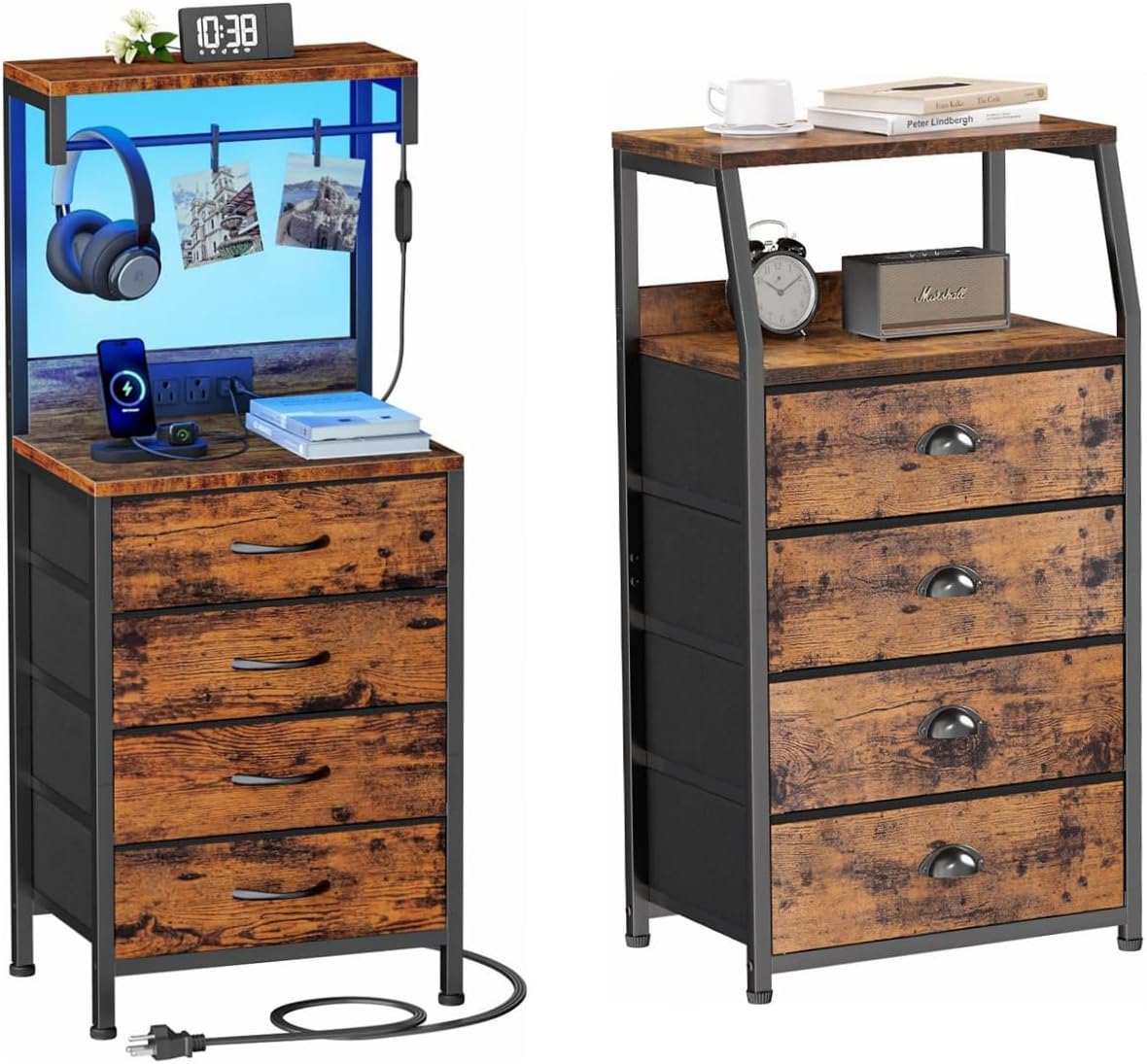 Amazon.com: Furnulem Night Stand with USB Port Charging and LED Lights ...