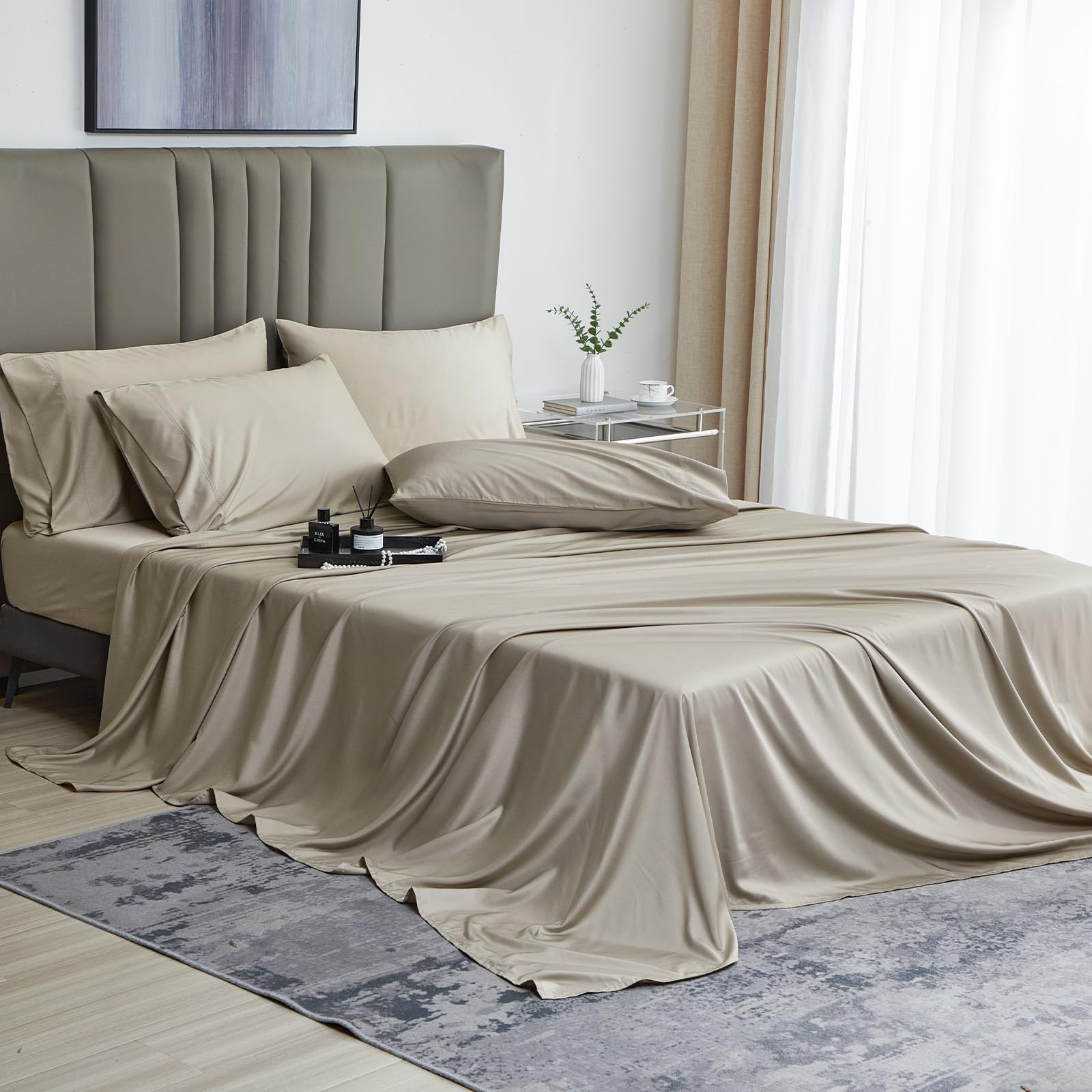 Amazon.com: Andency Queen Sheets Set, 100% Viscose Derived from Bamboo ...