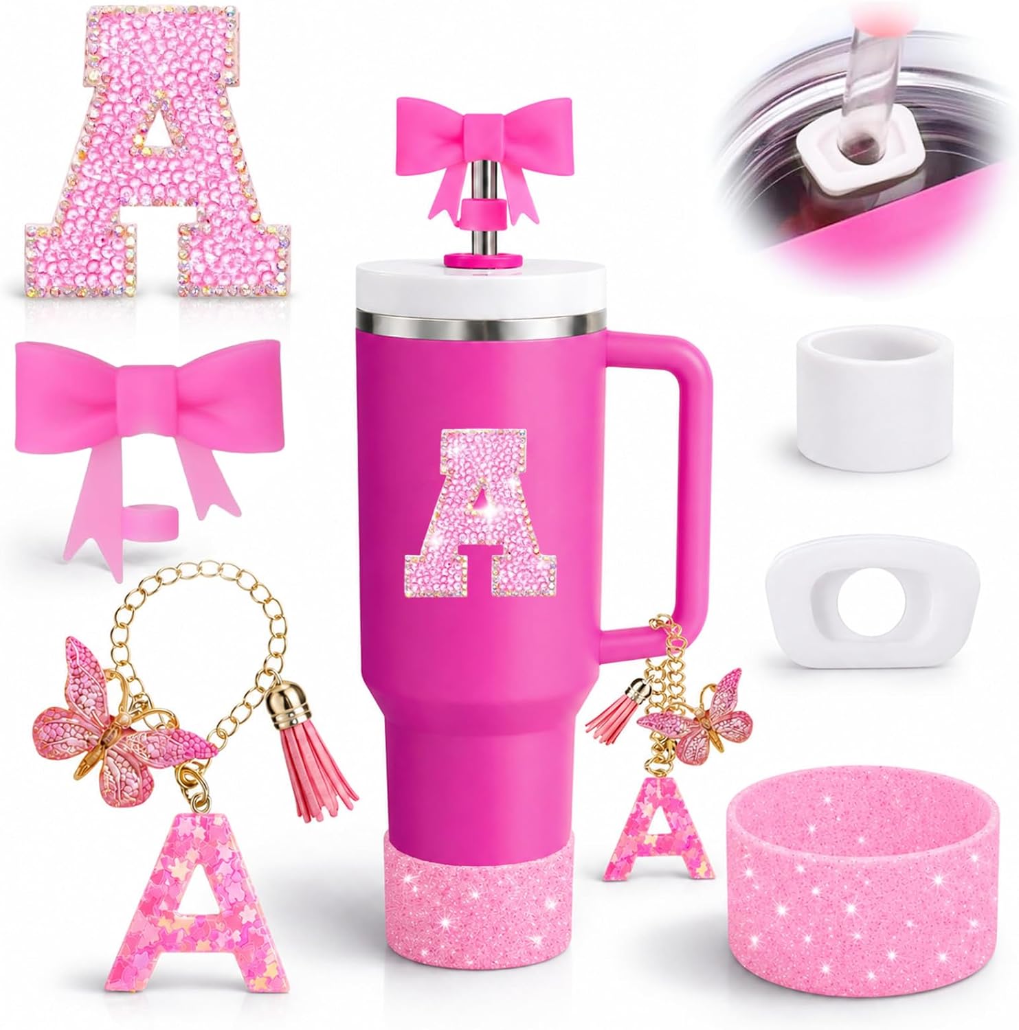 Amazon.com | 6PCS Pink Stanley Cup Accessories Set, Initials ...
