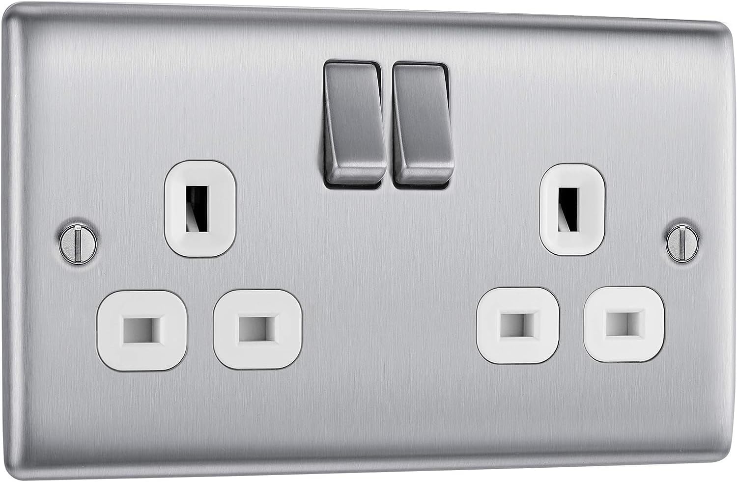 BG Electrical NBS22W-01 Double Switched Power Socket with White Inserts ...